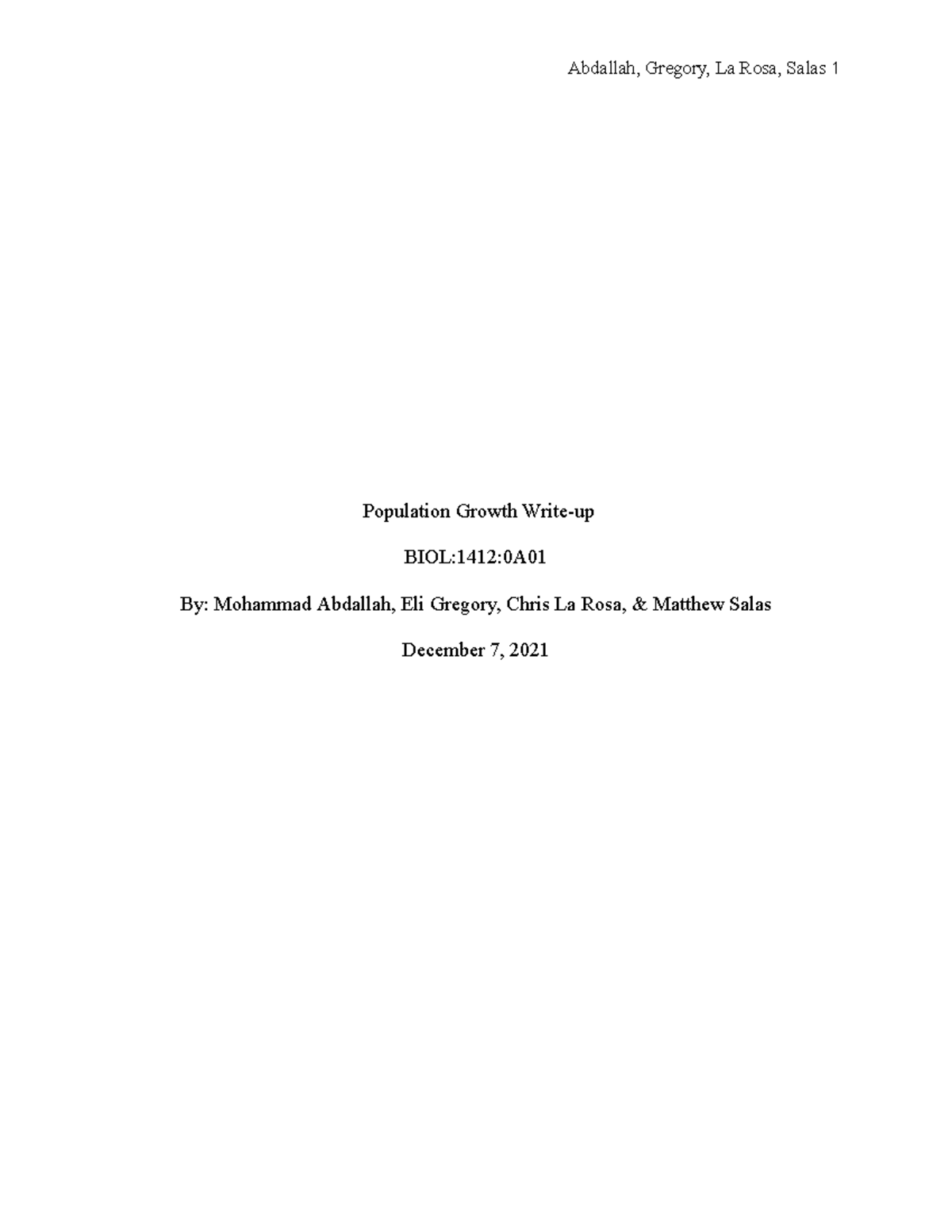 Population Growth Write-up - Ecology BIOL 1412 0A01 - Population Growth ...