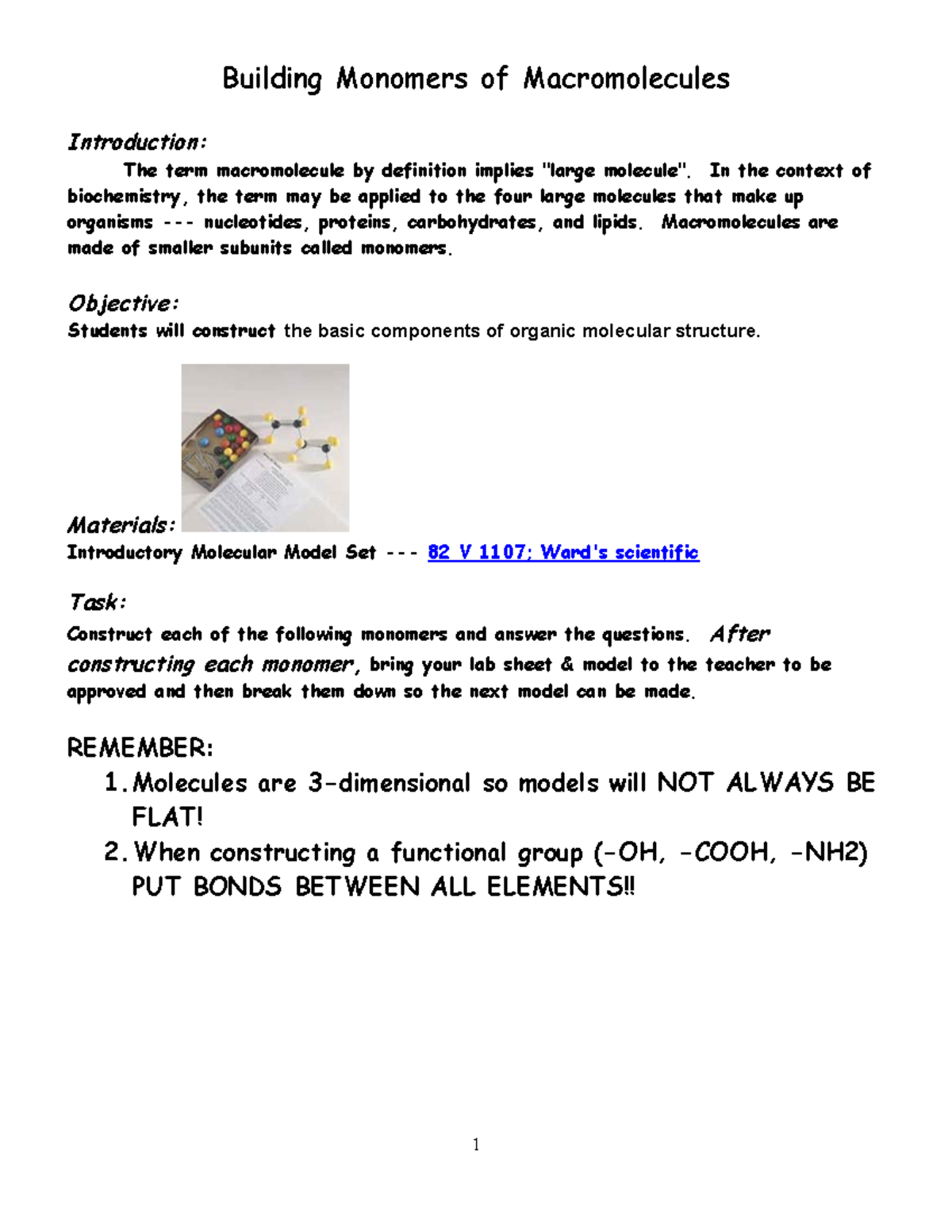 Building Monomers of Macromolecules - Building Monomers of ...