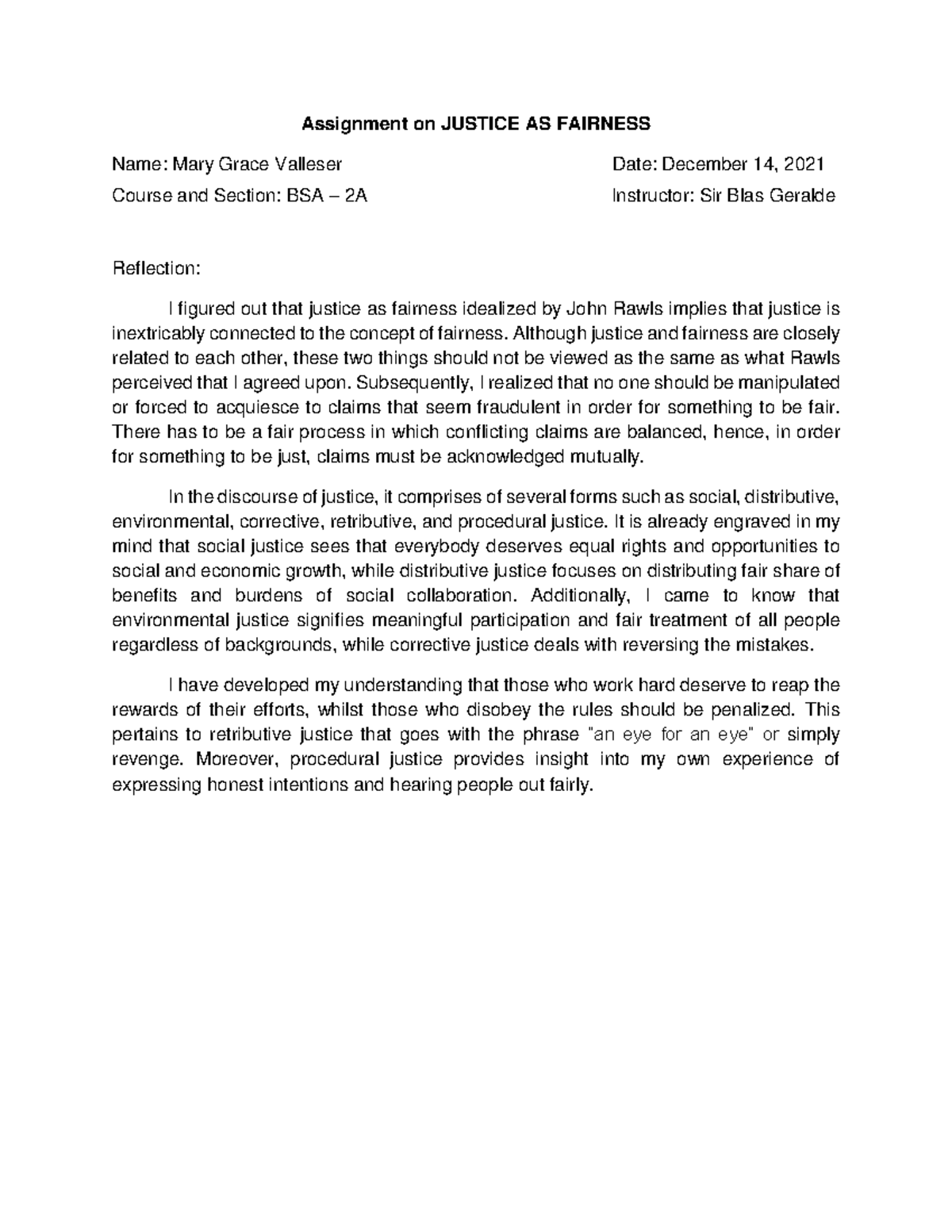 Beepbeepbeep parapampampam - Assignment on Justice AS Fairness ...