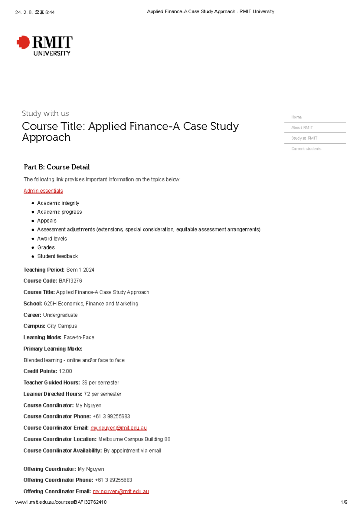 Applied Finance-A Case Study Approach - RMIT University - Study with us ...