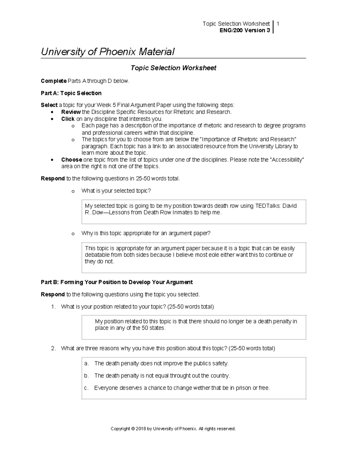 EGL200+Week+1 - ENG 200 week 1 assignment - Topic Selection Worksheet ...