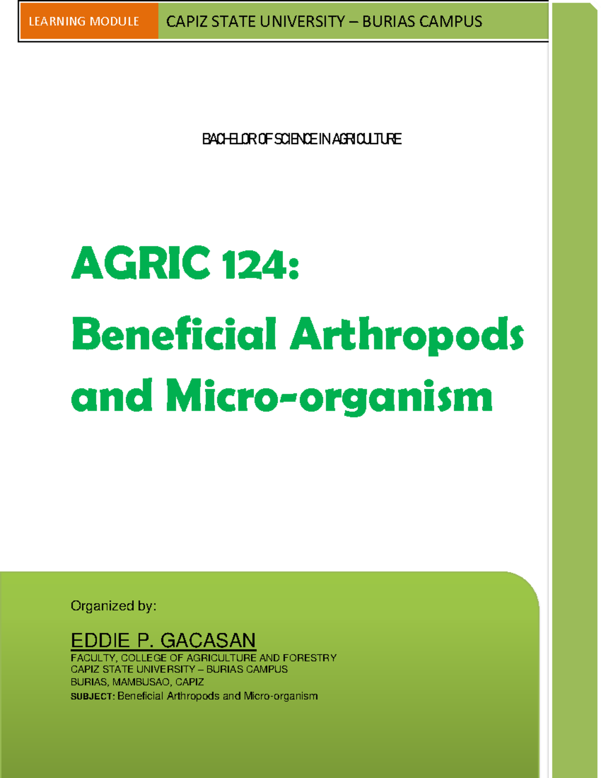 Agric 124 - Module 1 - Done - BACHELOROFSCIENCEINAGRICULTURE AGRIC 124 ...