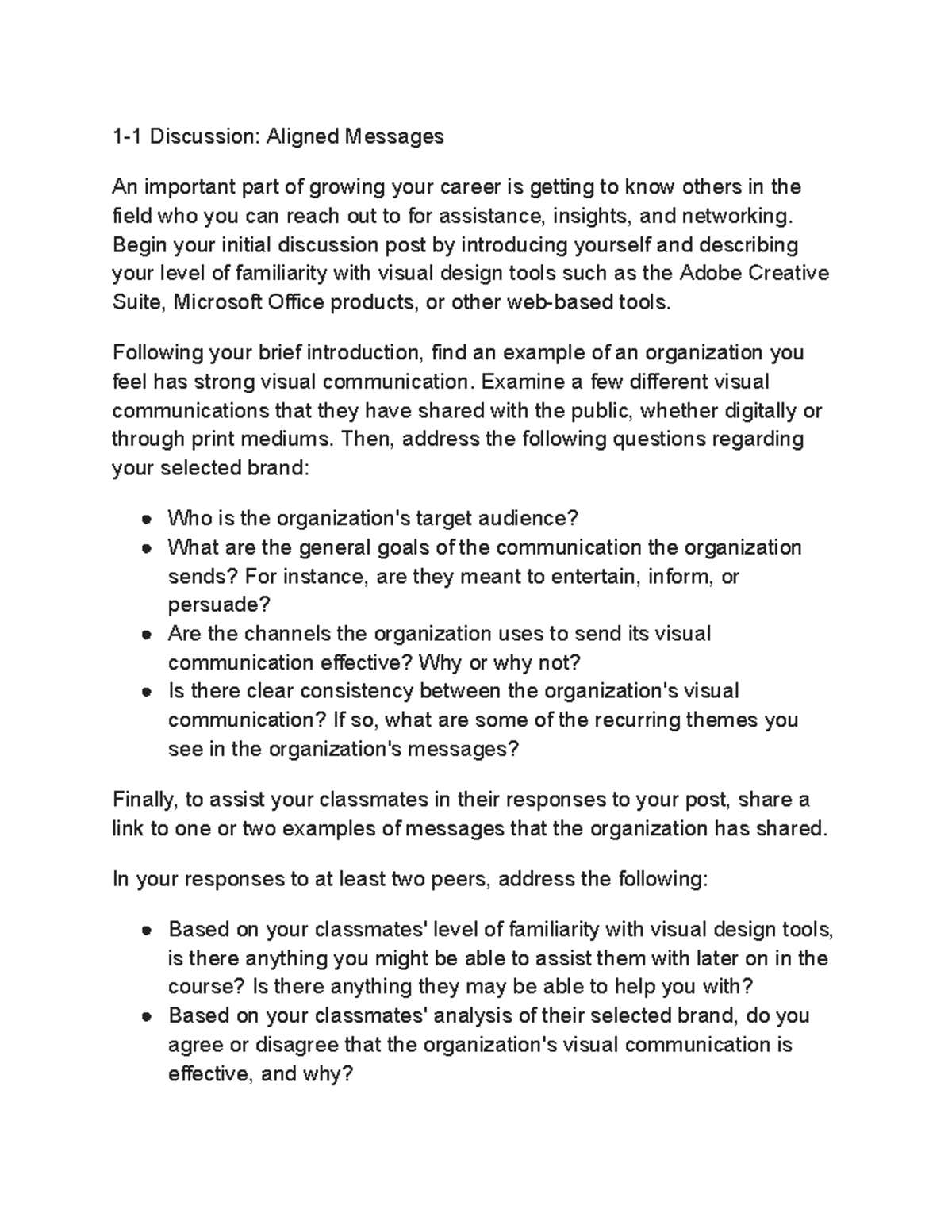 COM 229 1-1 - Discussion 1 - 1-1 Discussion: Aligned Messages An ...