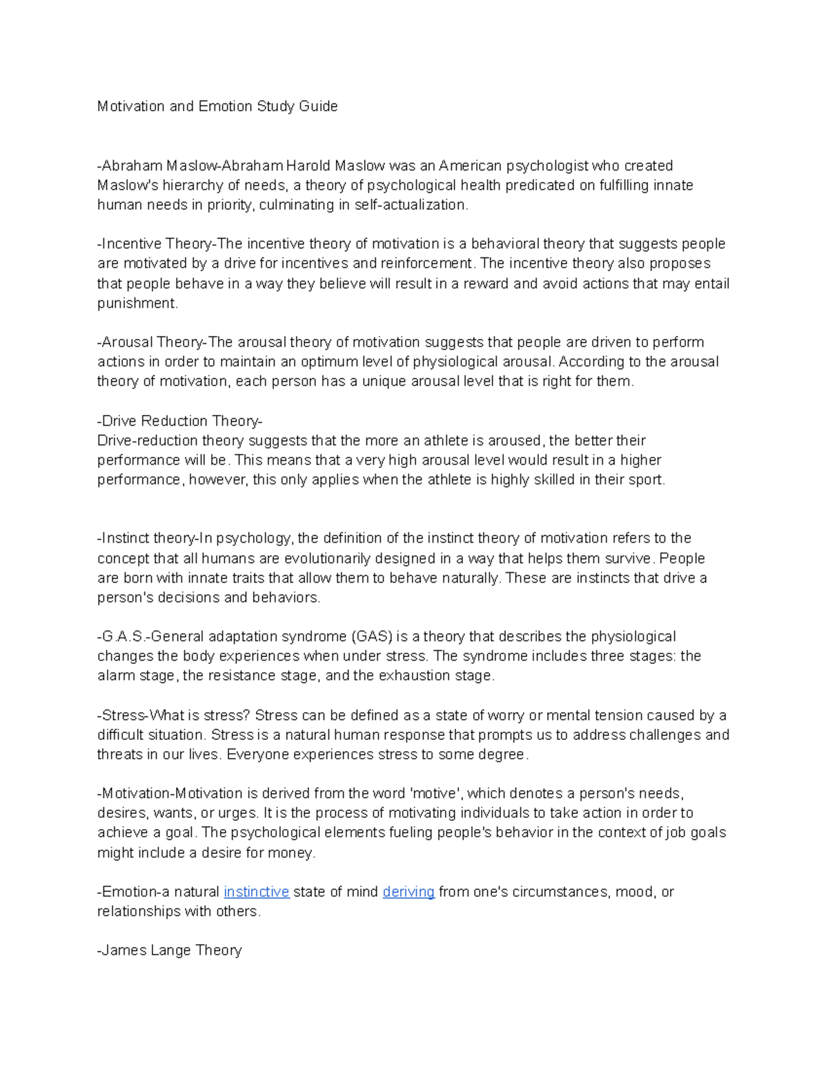 Motivation and Emotion Study Guide - Motivation and Emotion Study Guide ...