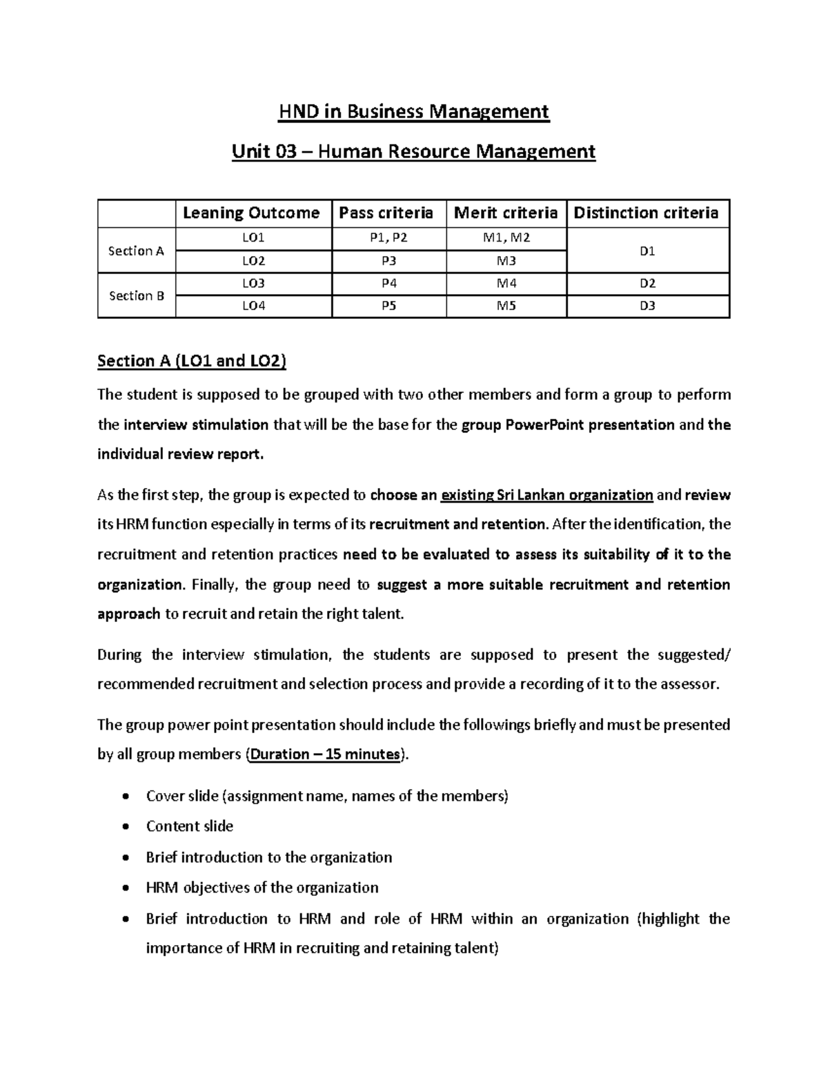 human resource management - HND in Business Management Unit 03 – Human ...