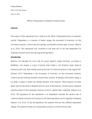 Lab 4: The effects of yeast enzyme metabolic reaction rates at ...