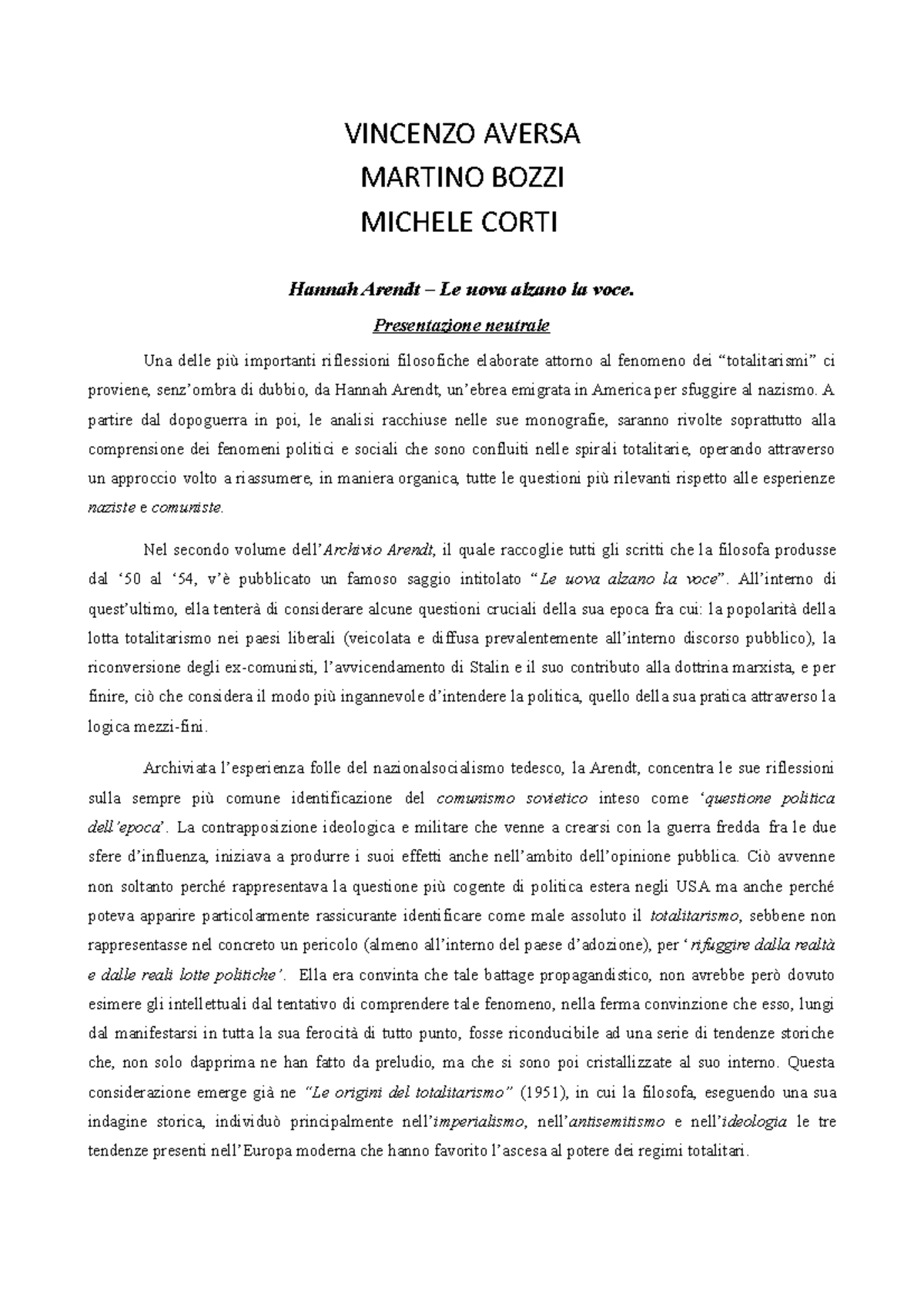 Hannah Arendt - Le uova alzano la voce - VINCENZO AVERSA MARTINO BOZZI ...