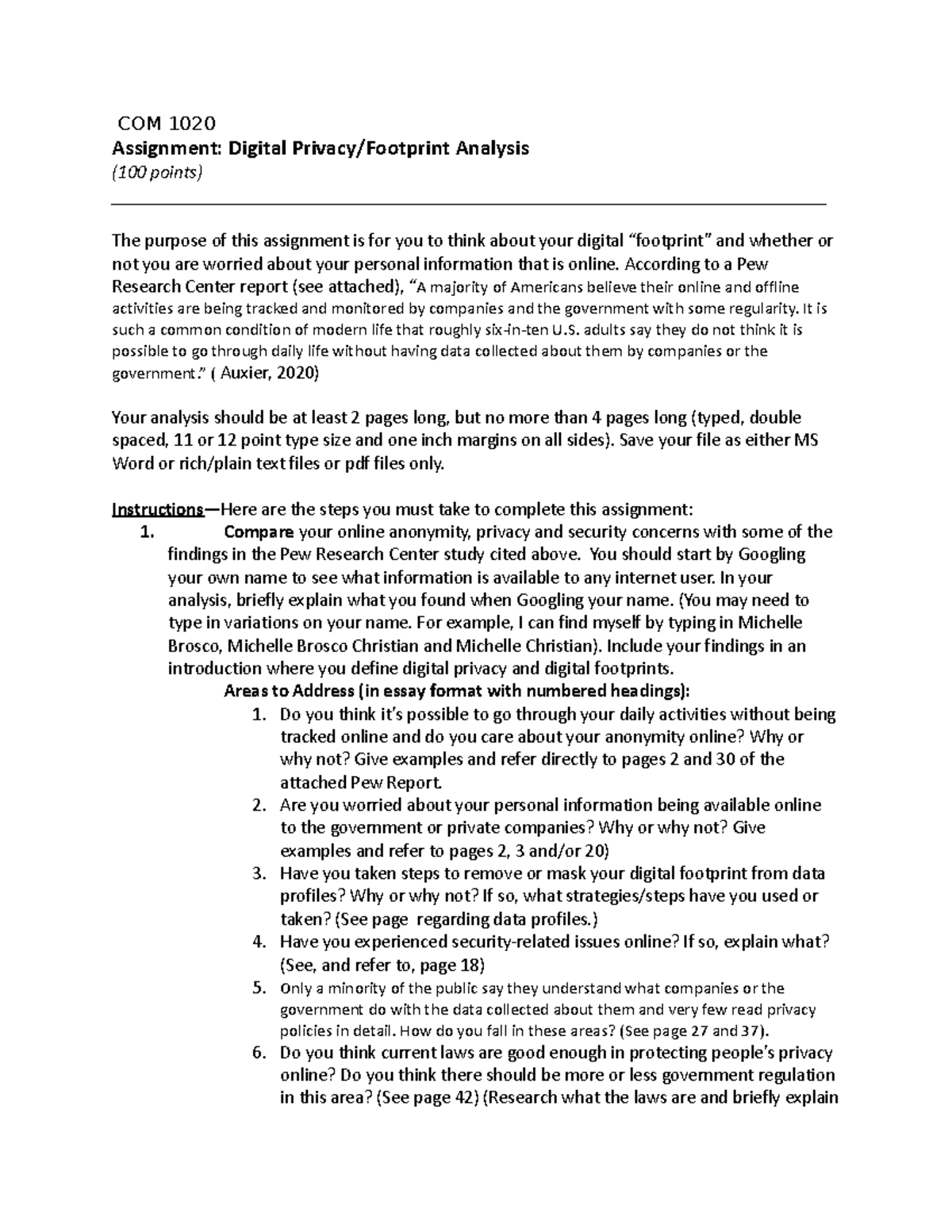 Digitial Privacy Assessment 2020 - COM 1020 Assignment: Digital Privacy ...