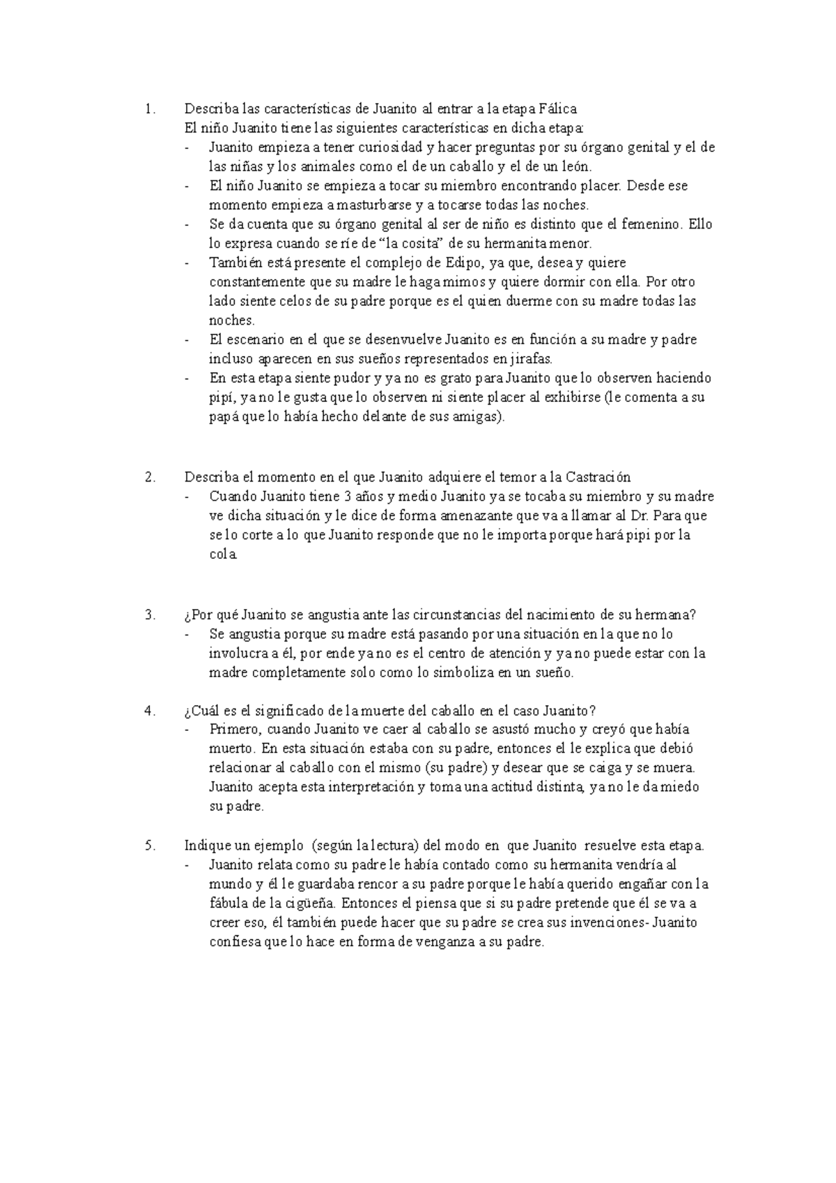 Lectura Juanito, para analizar - Describa las características de ...