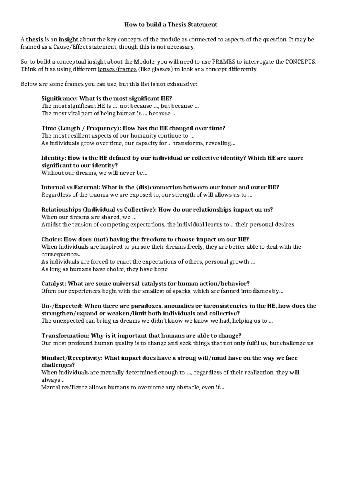 How to build a Thesis Statement - Human Experience - How to build a ...