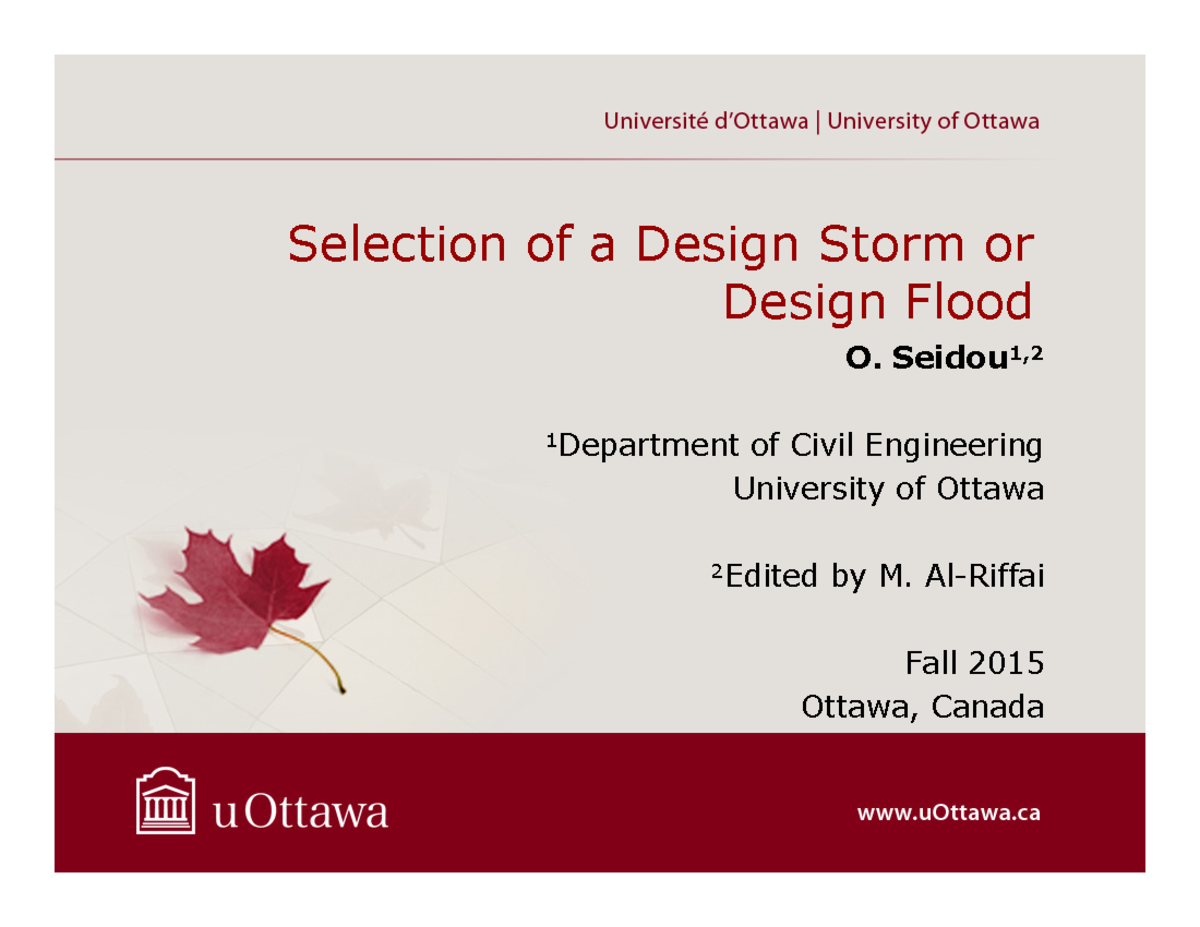 Lecture 6 - Selection of a Design Storm or Design Flood ...