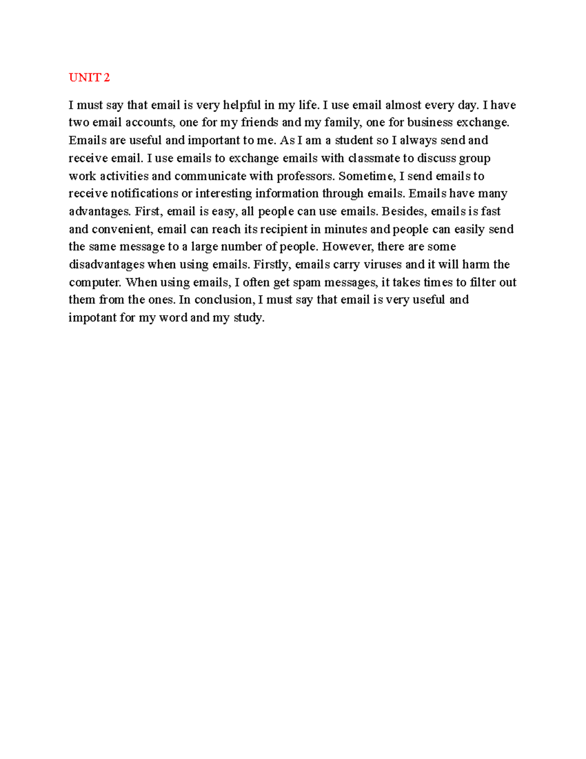 UNIT 2 - wrting unit 2 tiếng anh thương mại - UNIT 2 I must say that ...