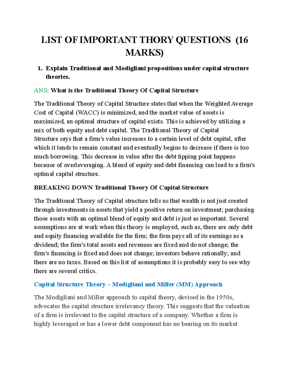 FM Question BANKdocx-3 - LIST OF IMPORTANT THORY QUESTIONS ( MARKS) 1 ...