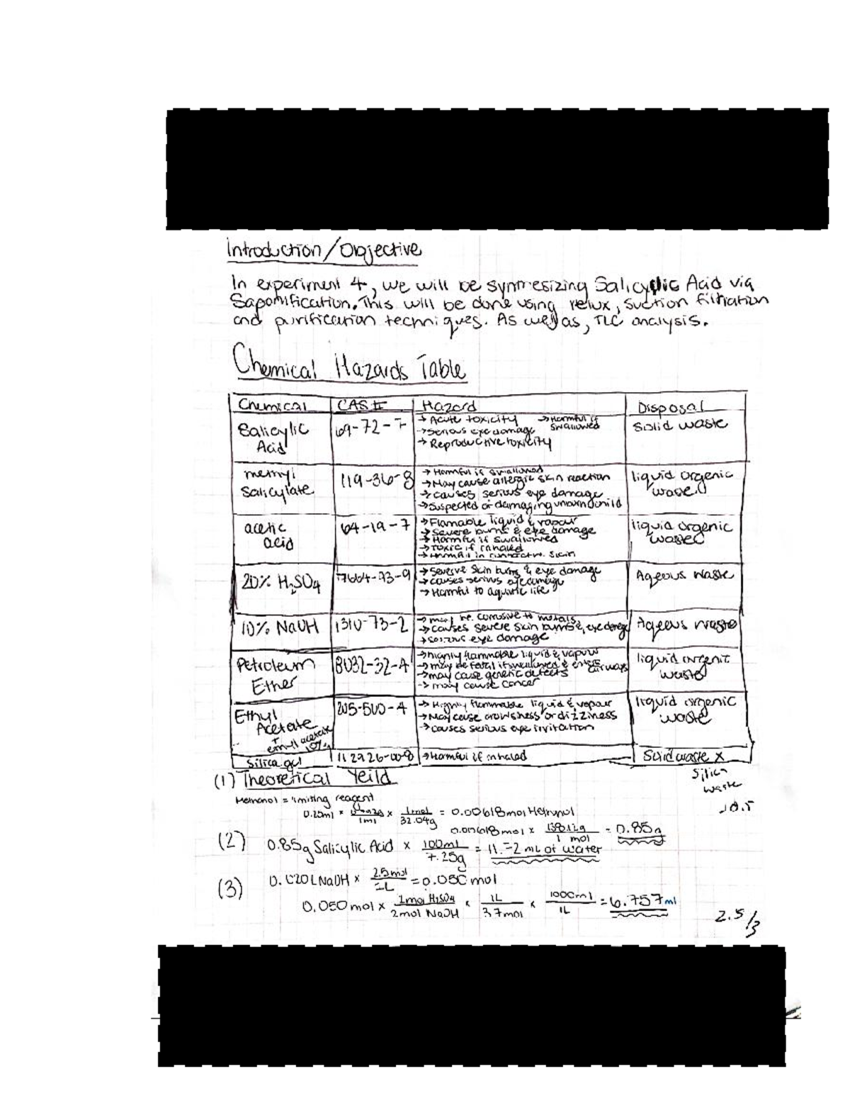 Exp4 pdf - lab book - In experiment 4, we will be synmesizing Salicy lic Acid via Saponification ...