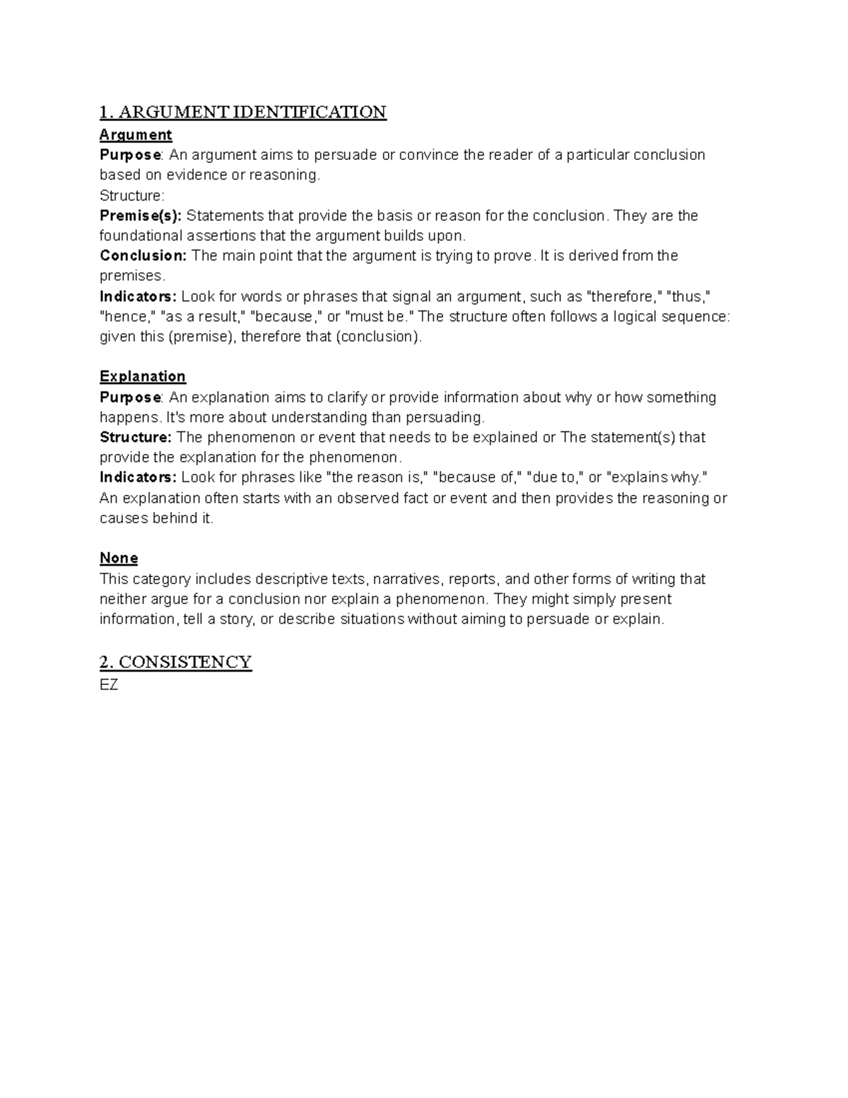Key Notes for PHI1101 Final Exam Review - 1. ARGUMENT IDENTIFICATION ...