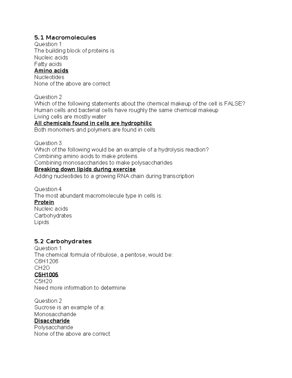 Chapter 5 part 1 - 5 Macromolecules Question 1 The building block of ...