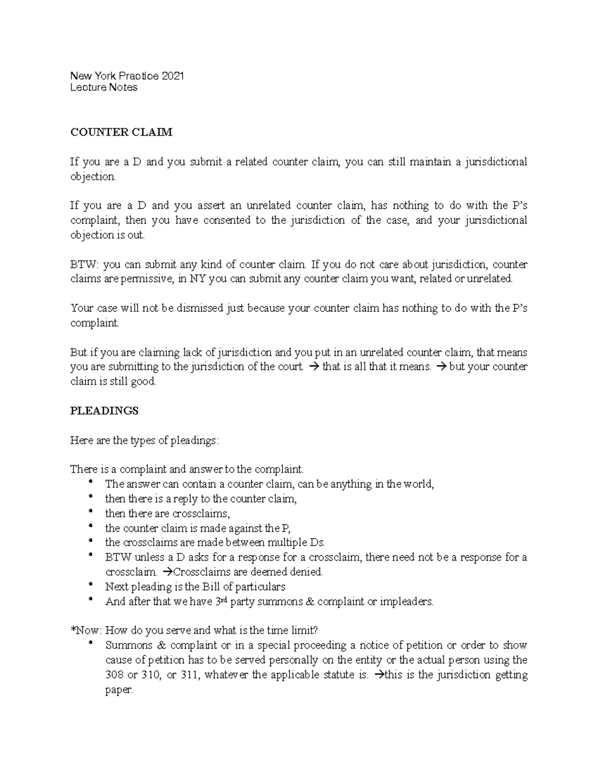 Review on Counterclaims and pleadings - New York Practice 2021 Lecture ...