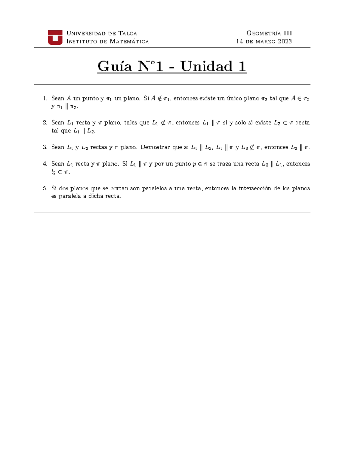 Gu a 1 Unidad 1 Geometr a III - Universidad de Talca Geometr ́ıa III Instituto de Matem ́atica ...
