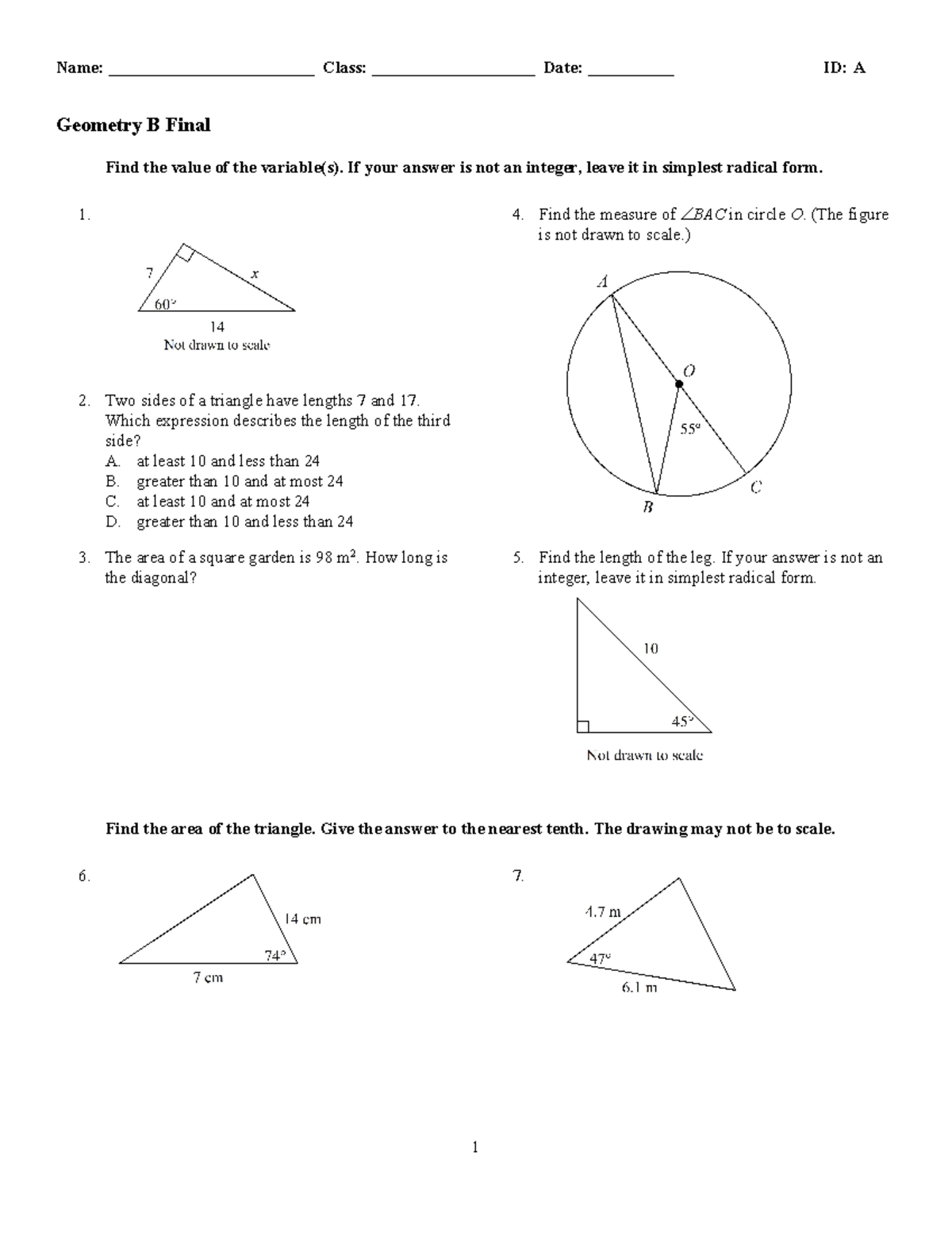 Review Final - Geometry B - Name: ________________________ Class ...