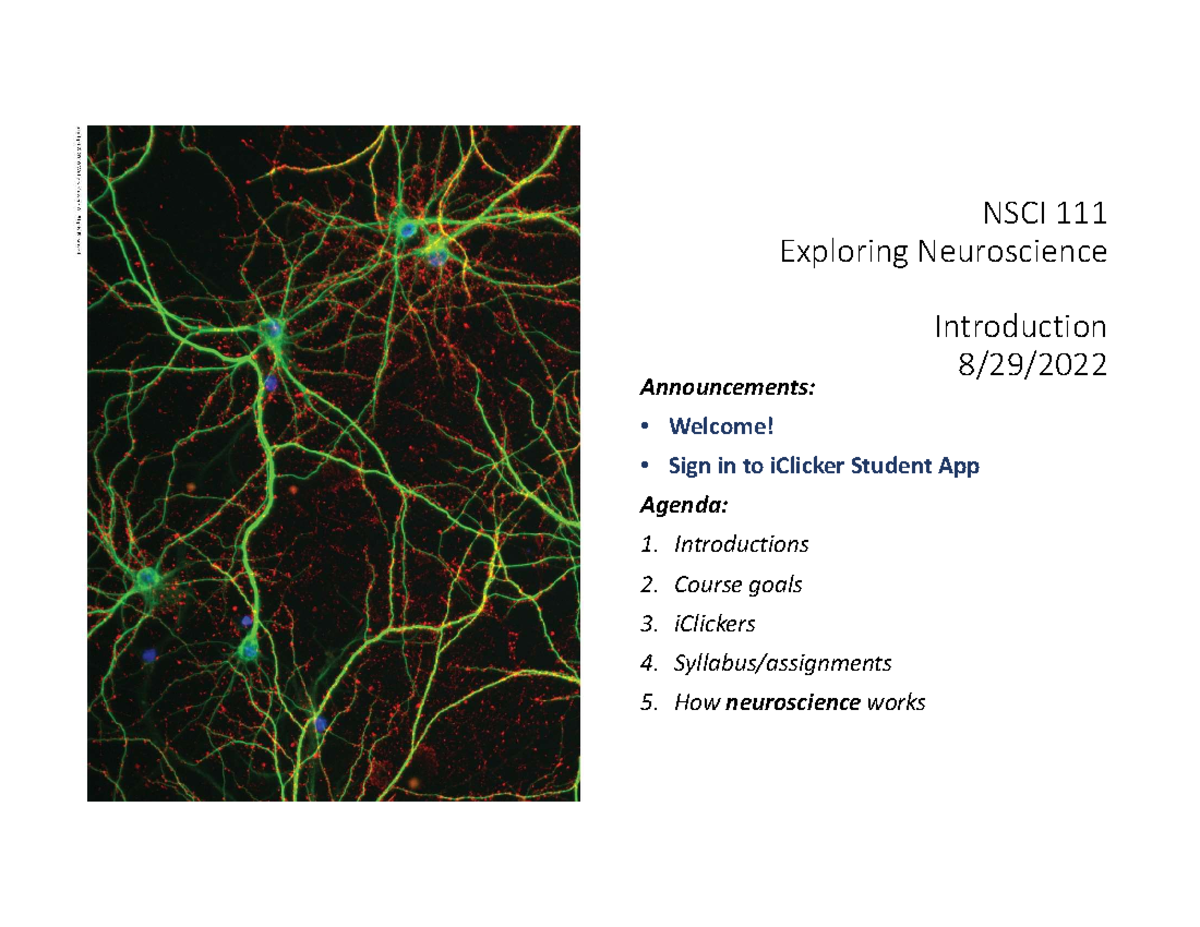 General cont - NSCI 111 Exploring Neuroscience Introduction 8/29 ...