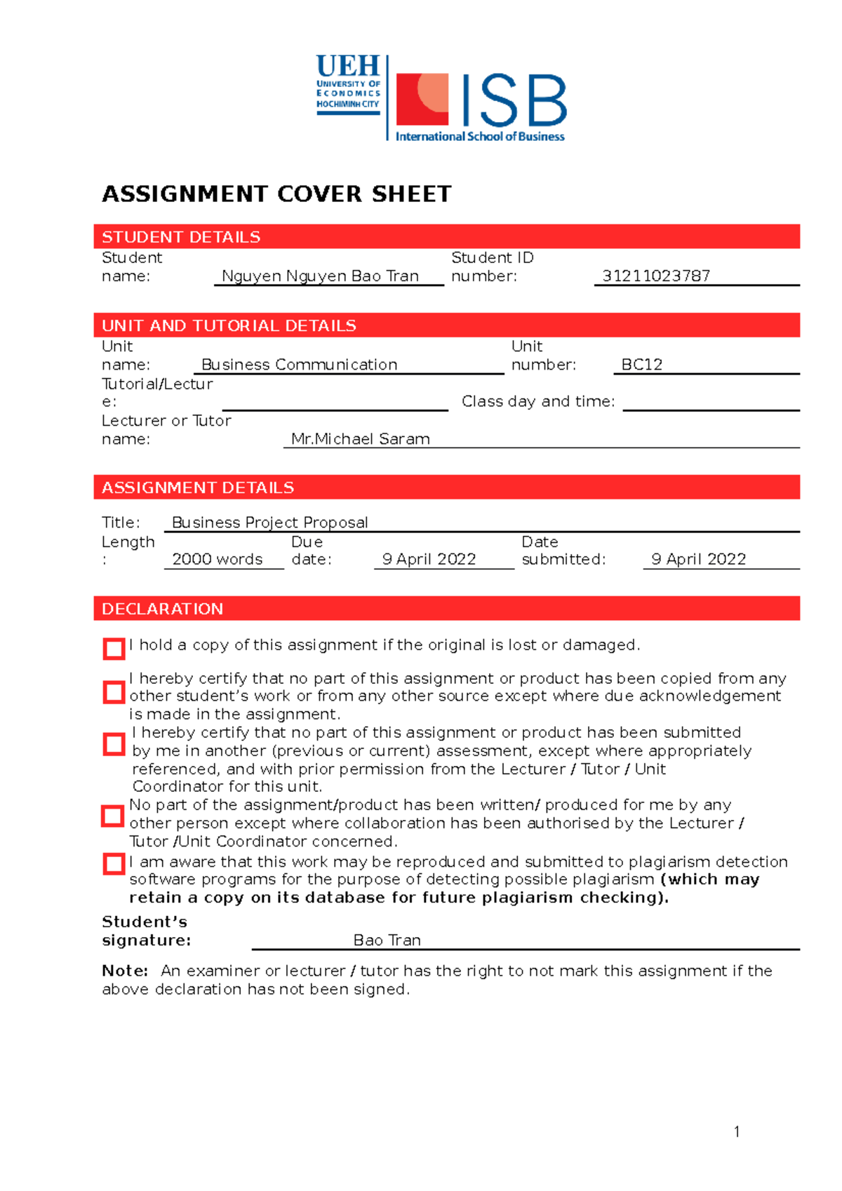 Proposal 31211023787 Nguyen-Nguyen-Bao-Tran BC12 - ASSIGNMENT COVER ...