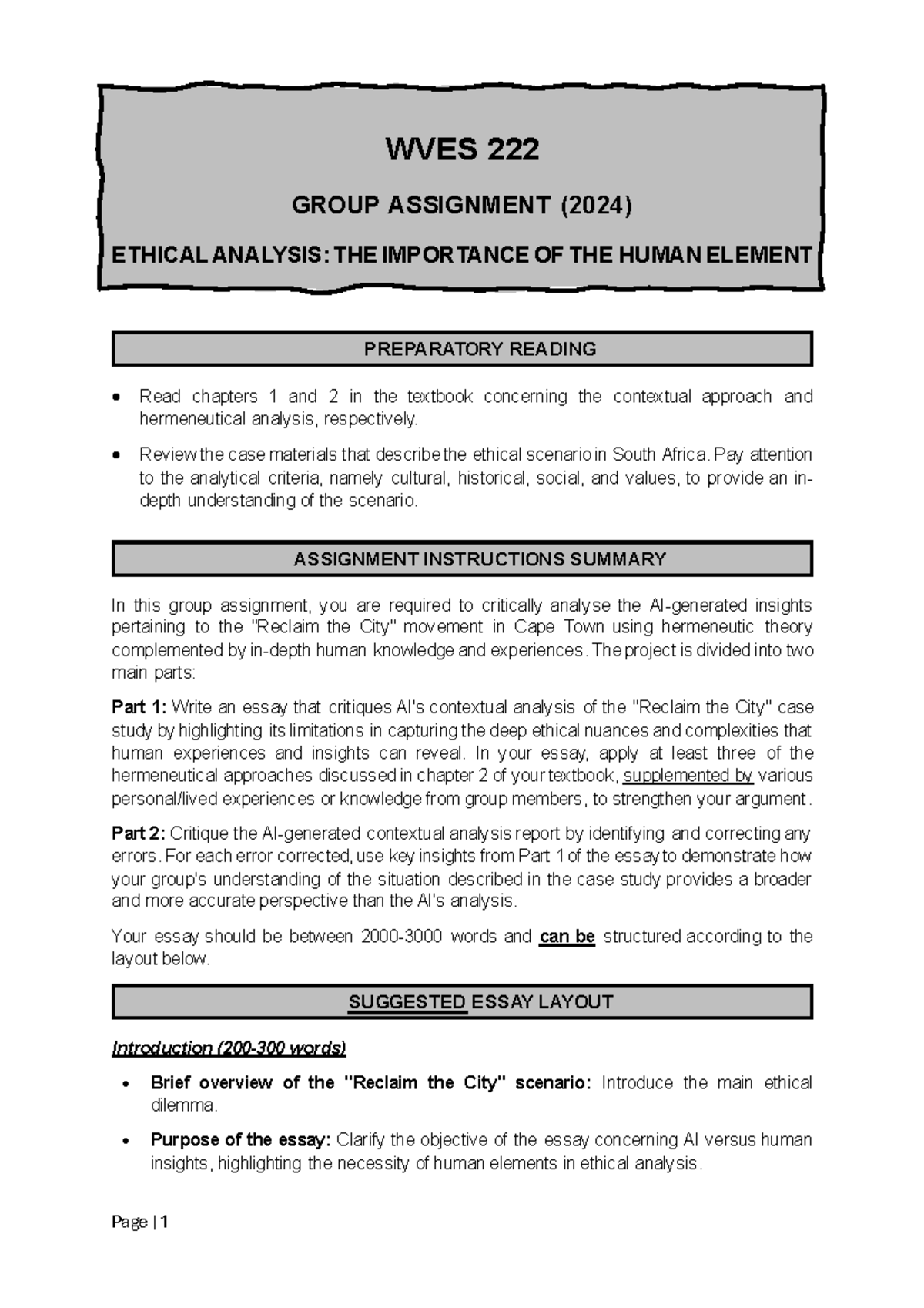 WVES222 Group Assignment 2024 - WVES 222 GROUP ASSIGNMENT (2024 ...