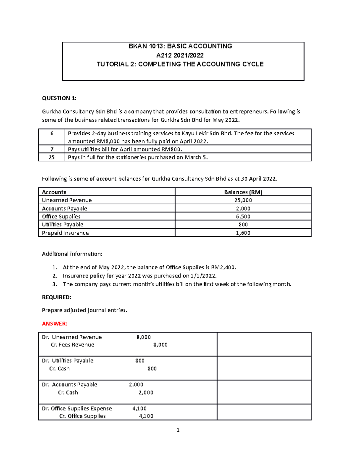 Suggested Answers for Tutorial 2 Topic 4 - BKAN 1013: BASIC ACCOUNTING A212 2021/ TUTORIAL 2 ...