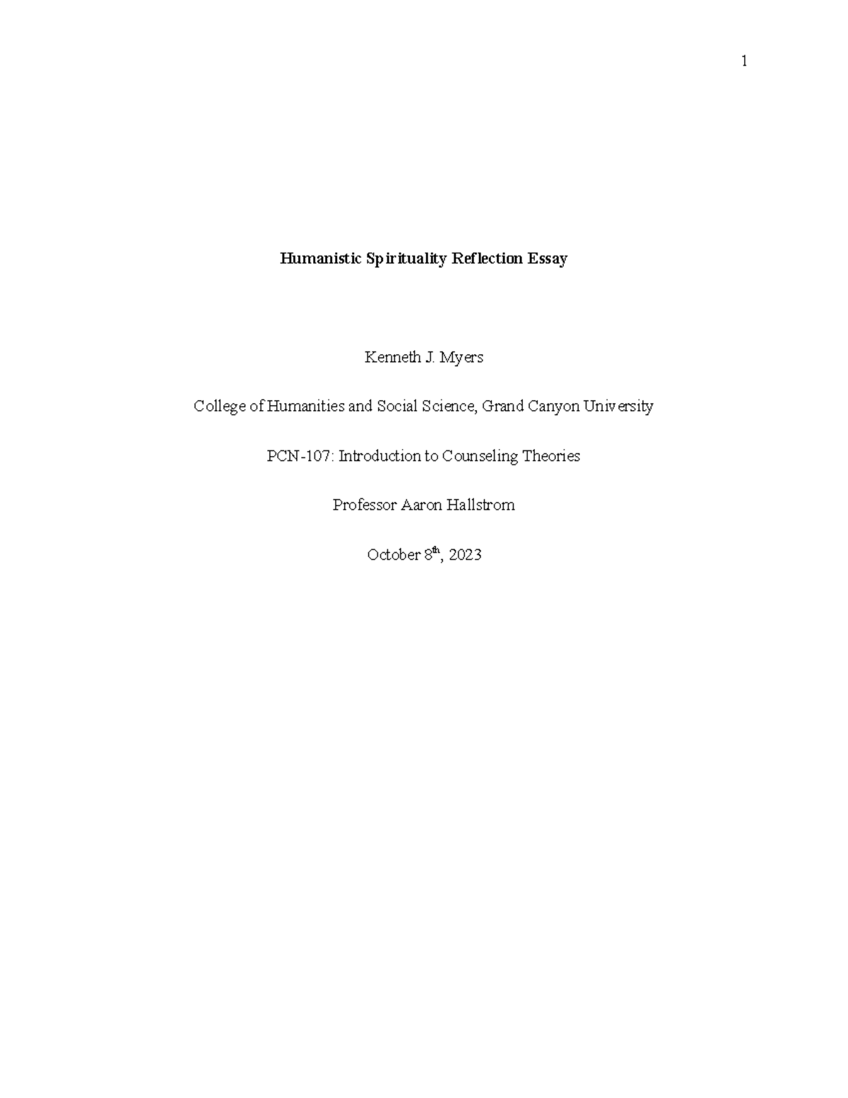 Humanistic Spiritual Reflection essay KM 10 - Humanistic Spirituality ...