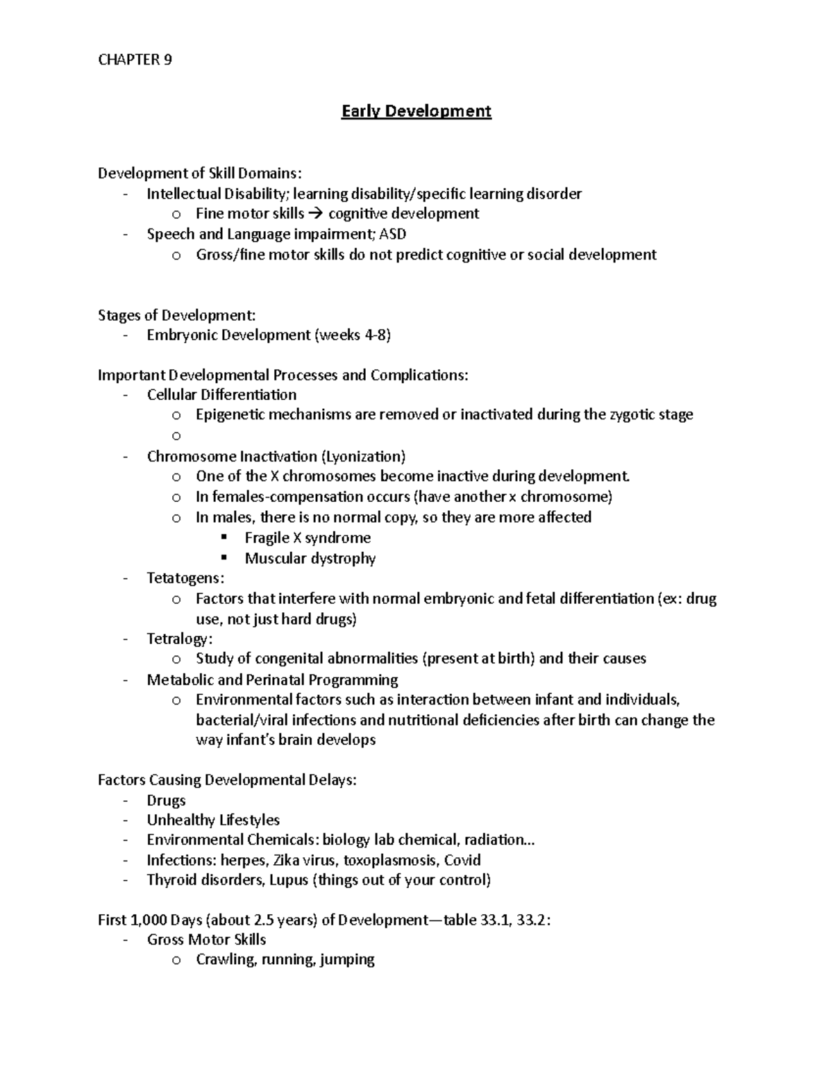 3361- Chapter 9 IN Class - CHAPTER 9 Early Development Development of ...