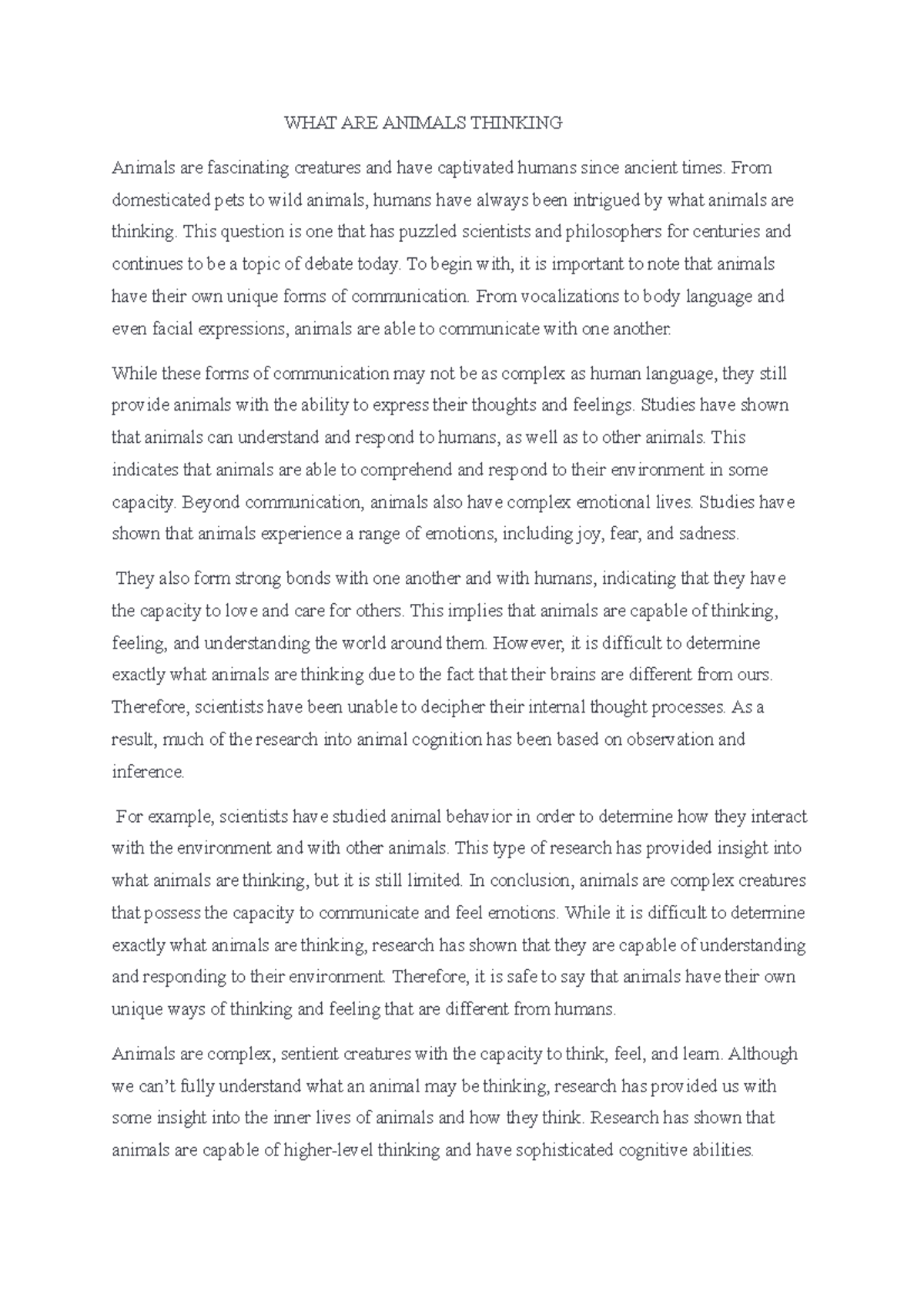 WHAT ARE Animals Thinking - WHAT ARE ANIMALS THINKING Animals are ...