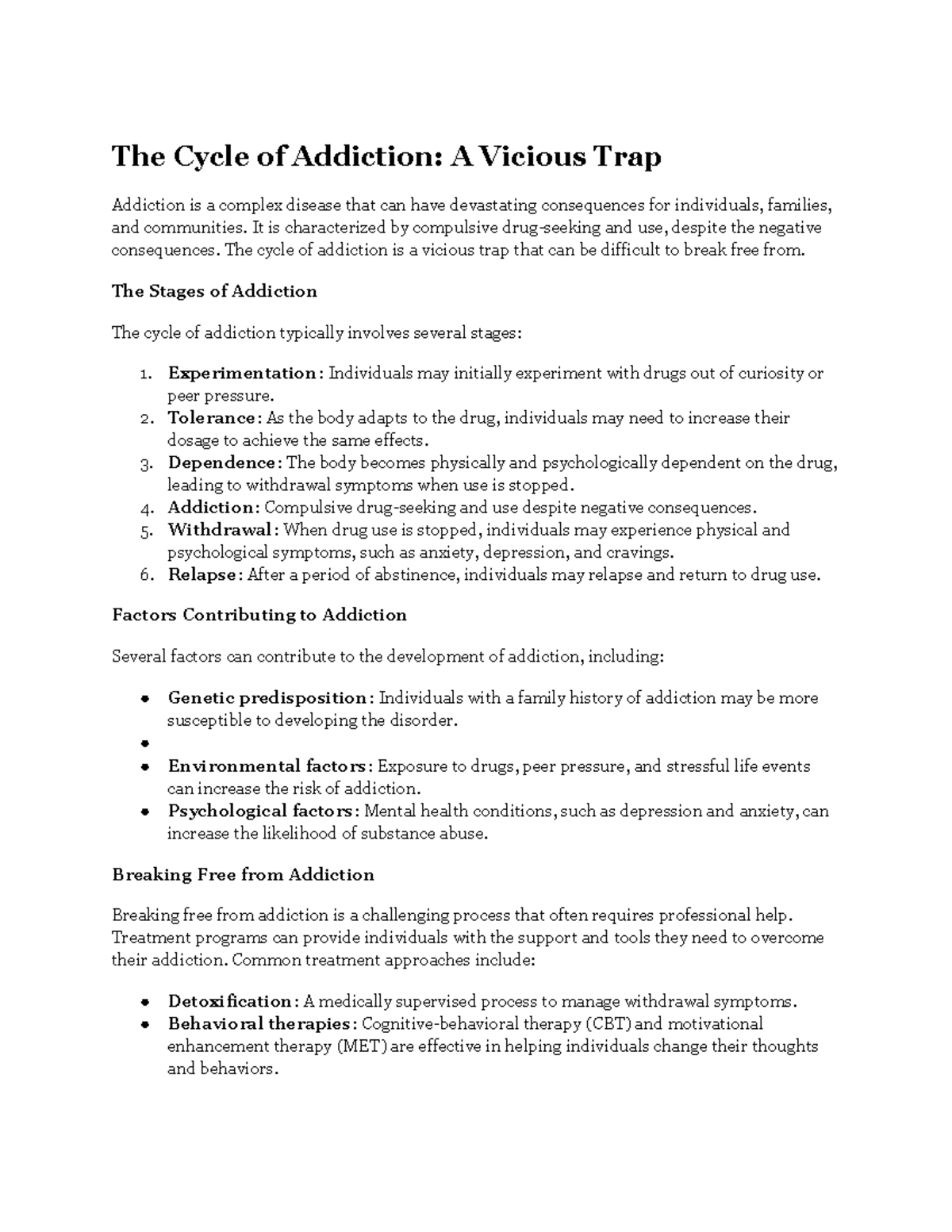 The Cycle of Addiction A Vicious Trap - The Cycle of Addiction: A ...