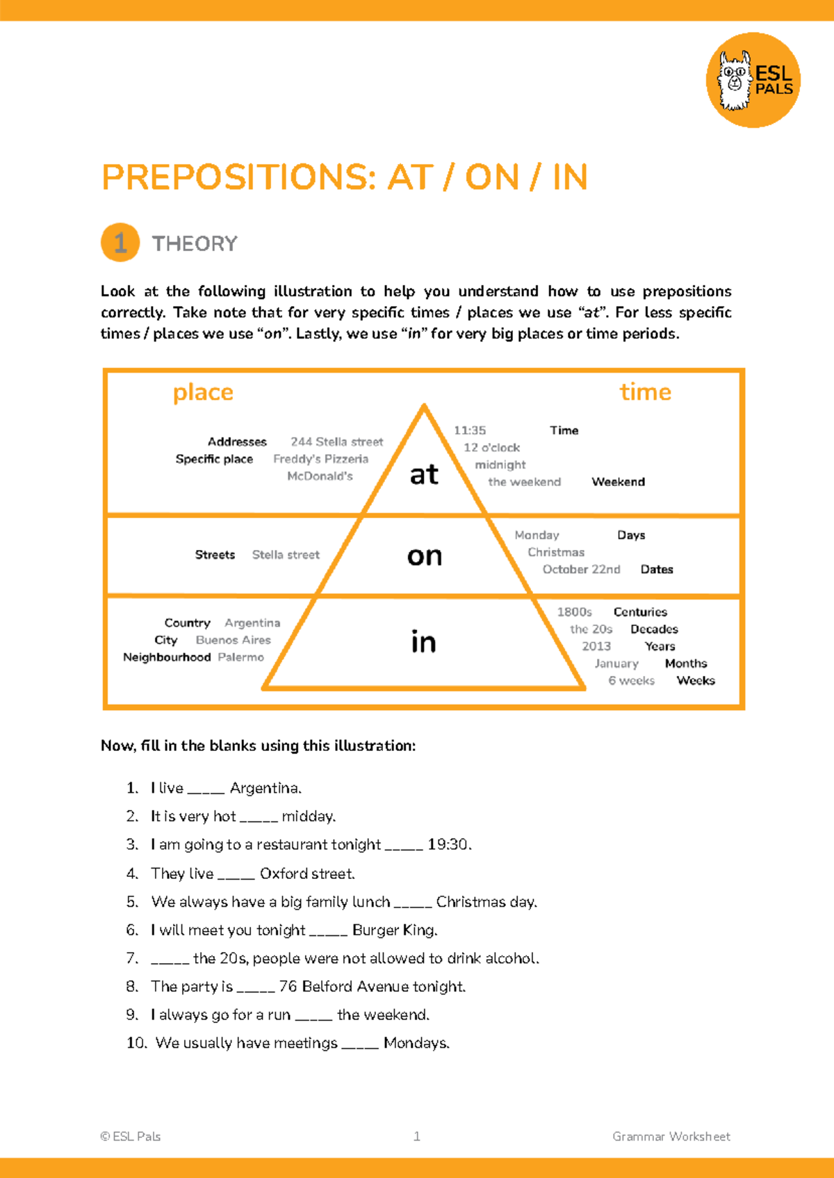 SV A1 A2 Prepositions at on in - PREPOSITIONS: AT / ON / IN THEORY Look at the following - Studocu