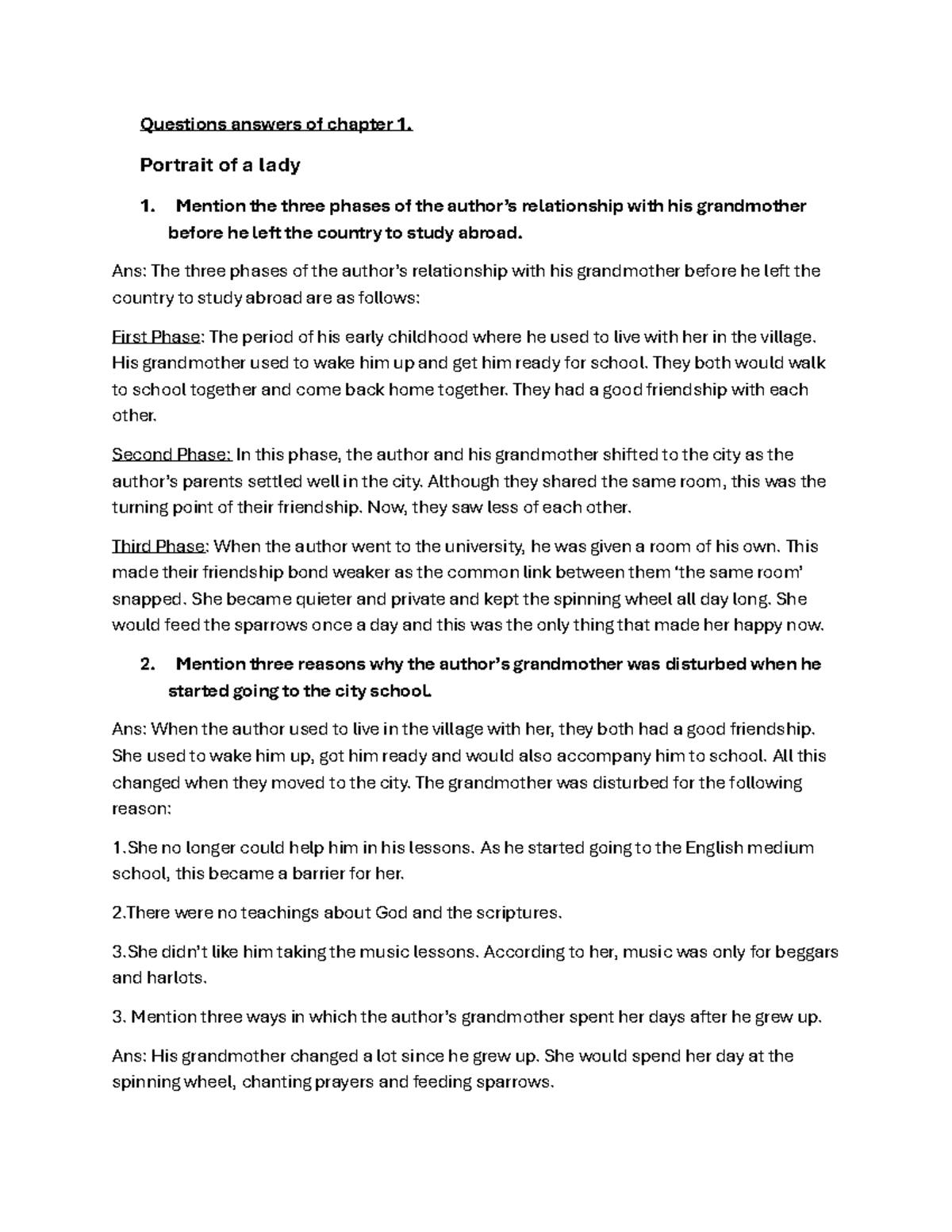 Chapter 1. questions answers - Questions answers of chapter 1. Portrait ...