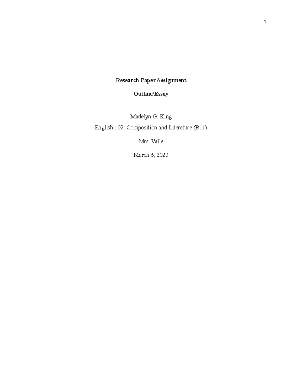 Research Paper Assignment - Research Paper Assignment Outline/Essay ...