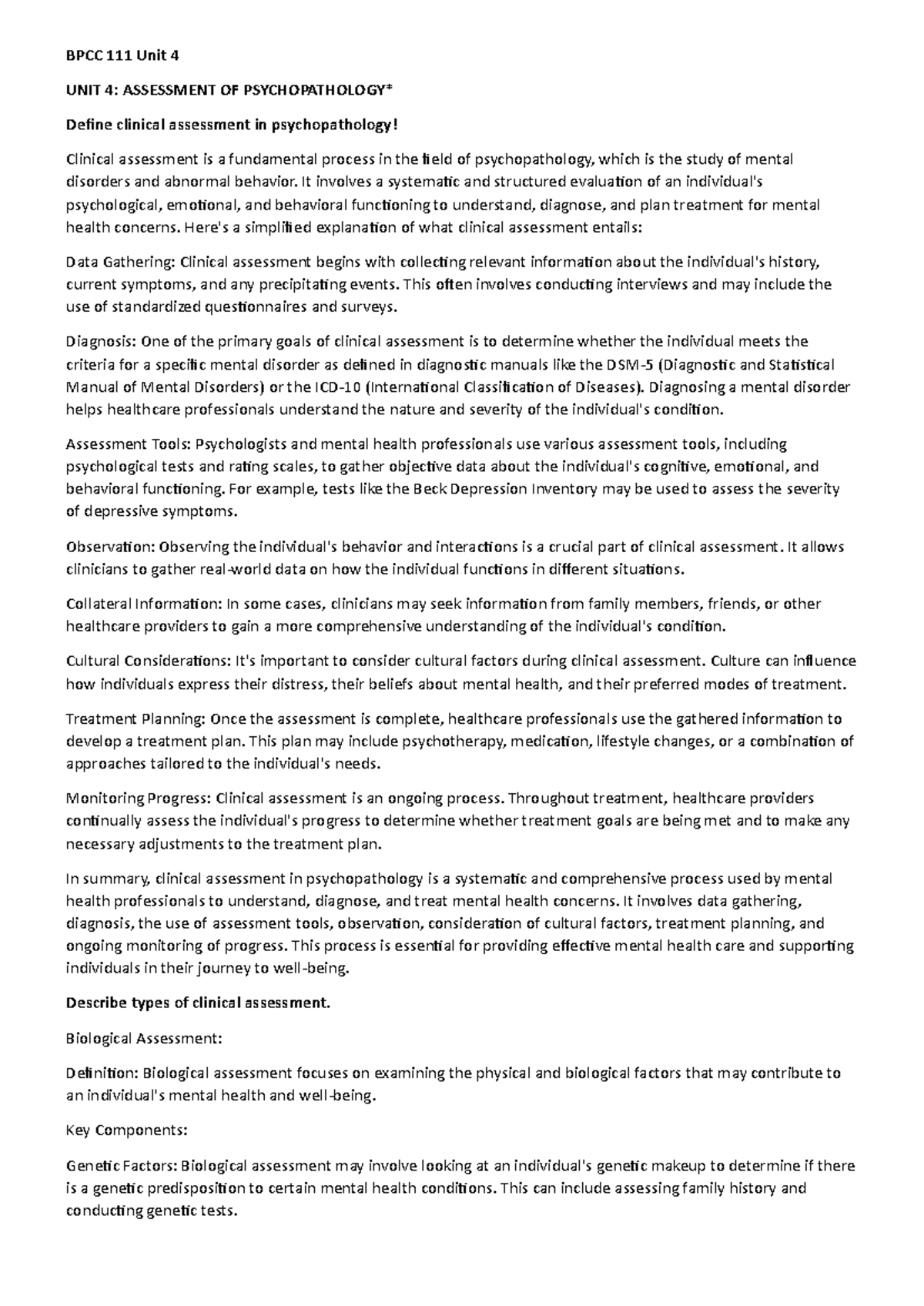 BPCC -111 - UNIT 4 - notes for exam - BPCC 111 Unit 4 UNIT 4 ...