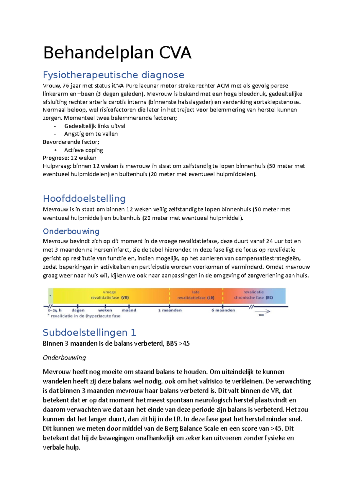 Behandelplan CVA - Behandelplan CVA Fysiotherapeutische diagnose Vrouw ...