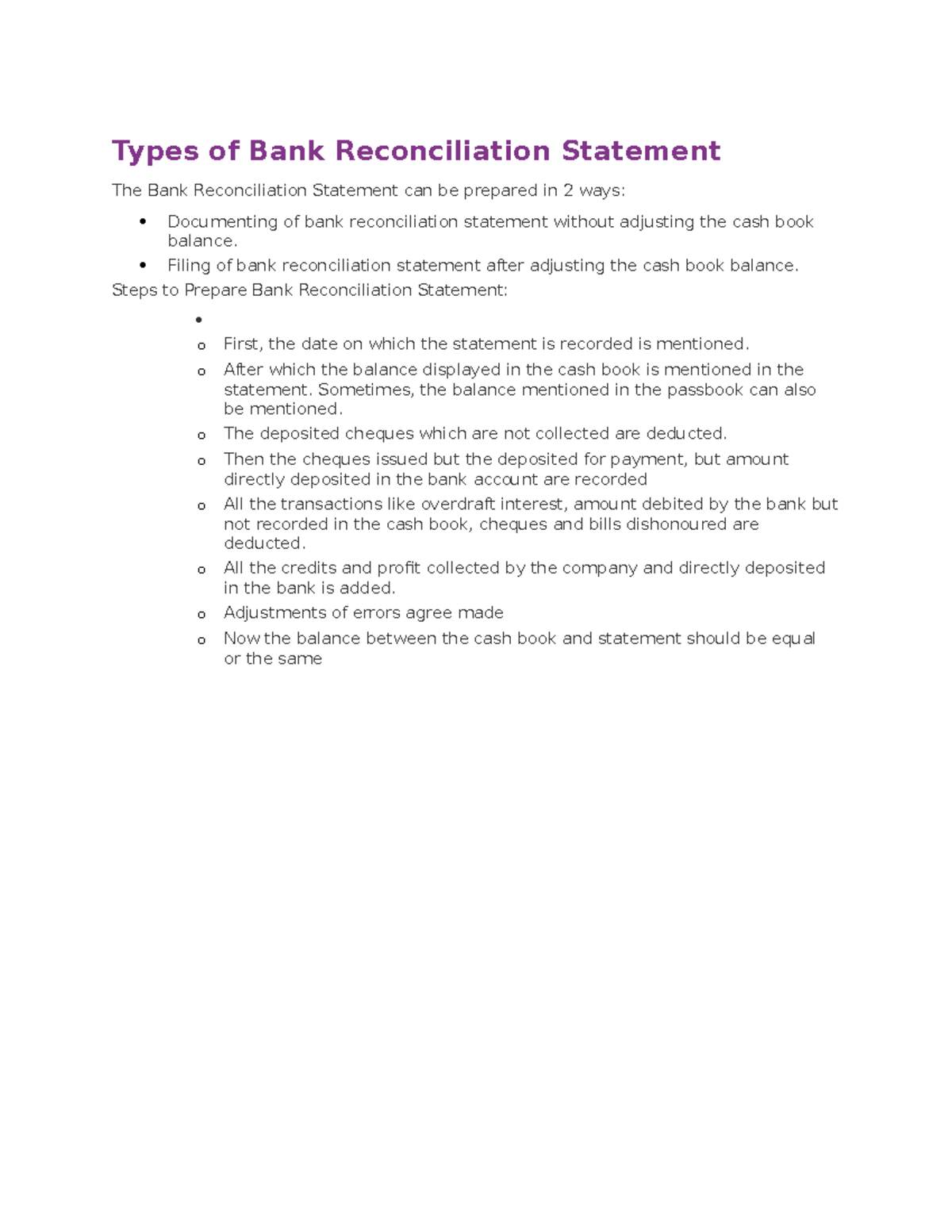Types of bank reconciliation - Filing of bank reconciliation statement ...