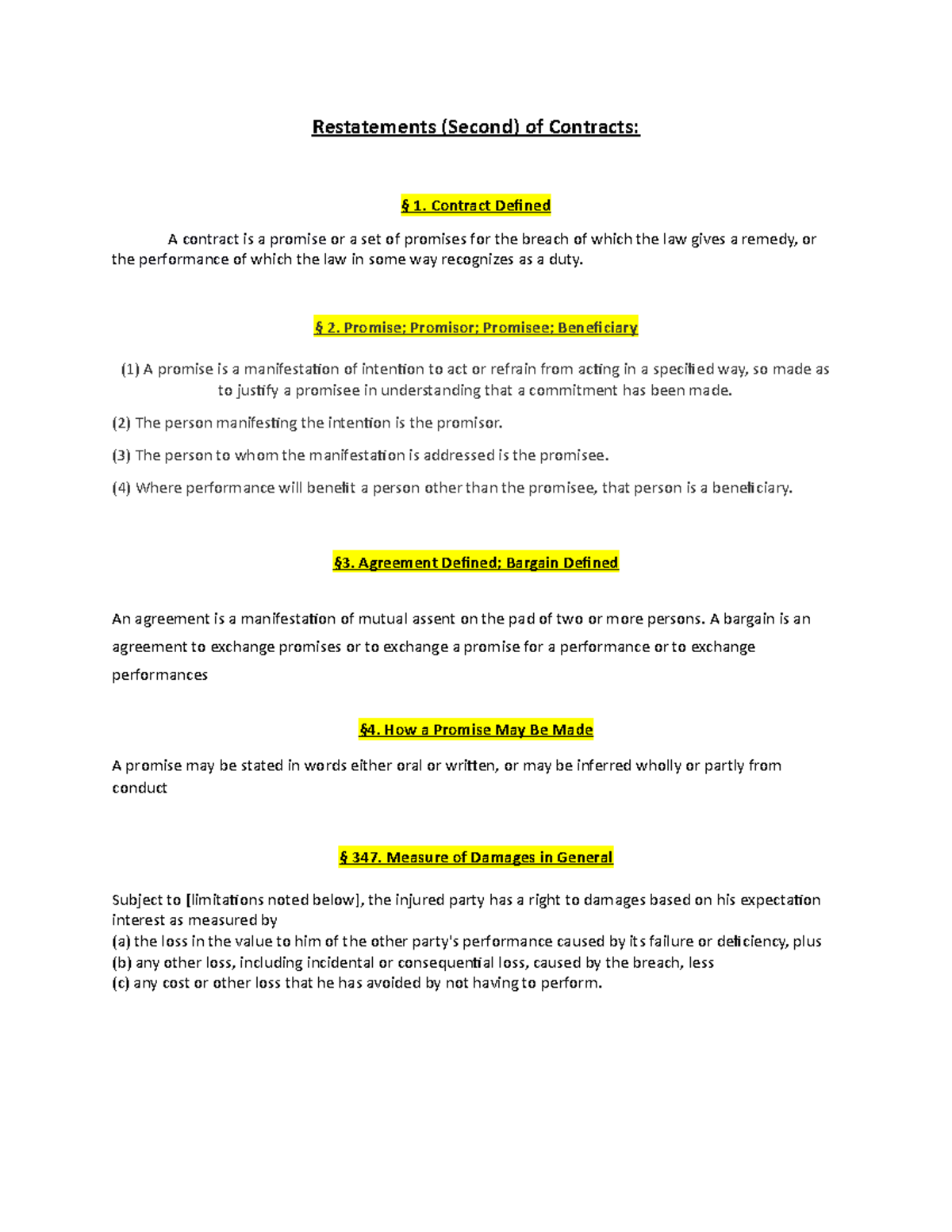 Restatements (Second) of Contracts - Contract Defined A contract is a ...