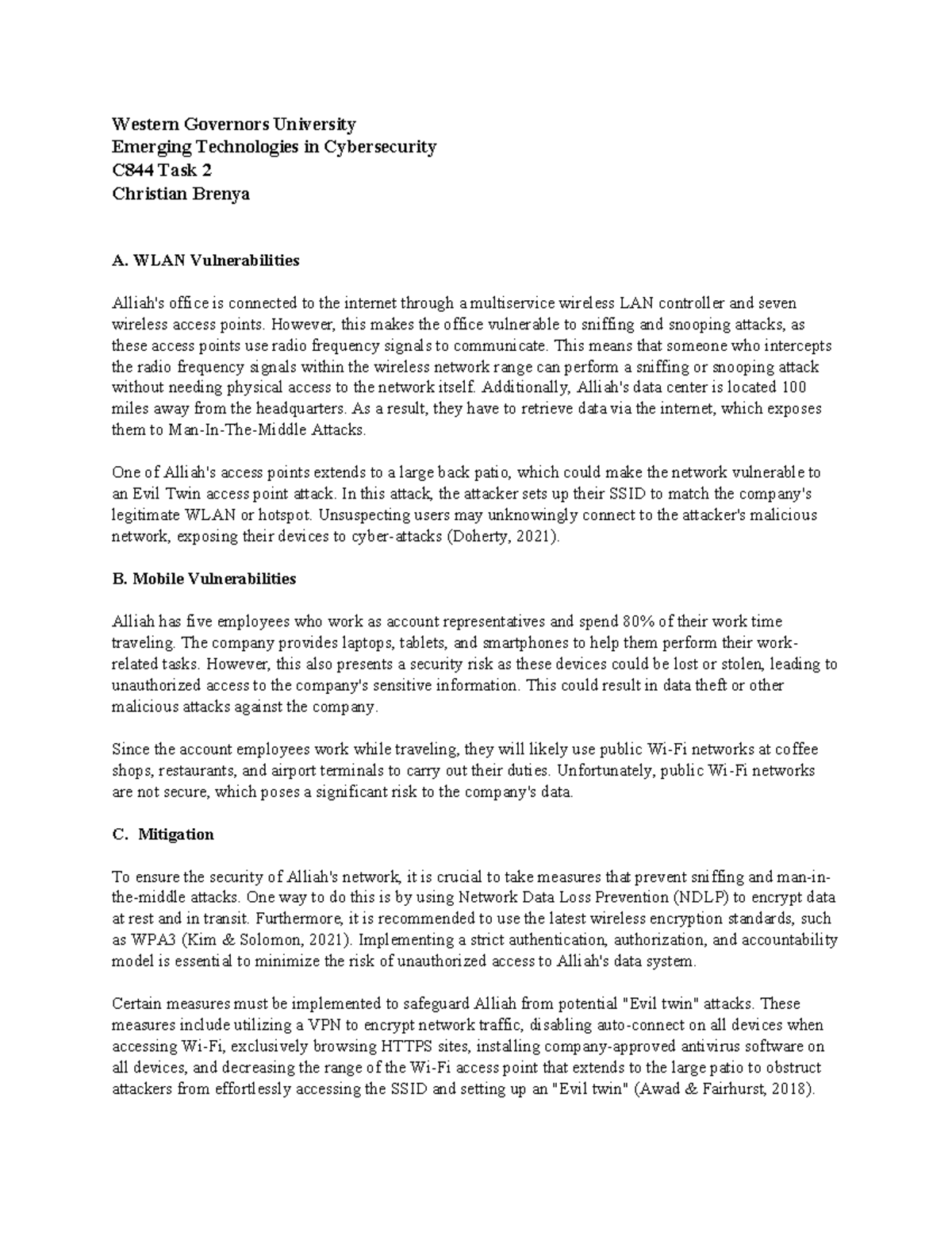 C844 TASK 2 - Task 2 - Western Governors University Emerging ...