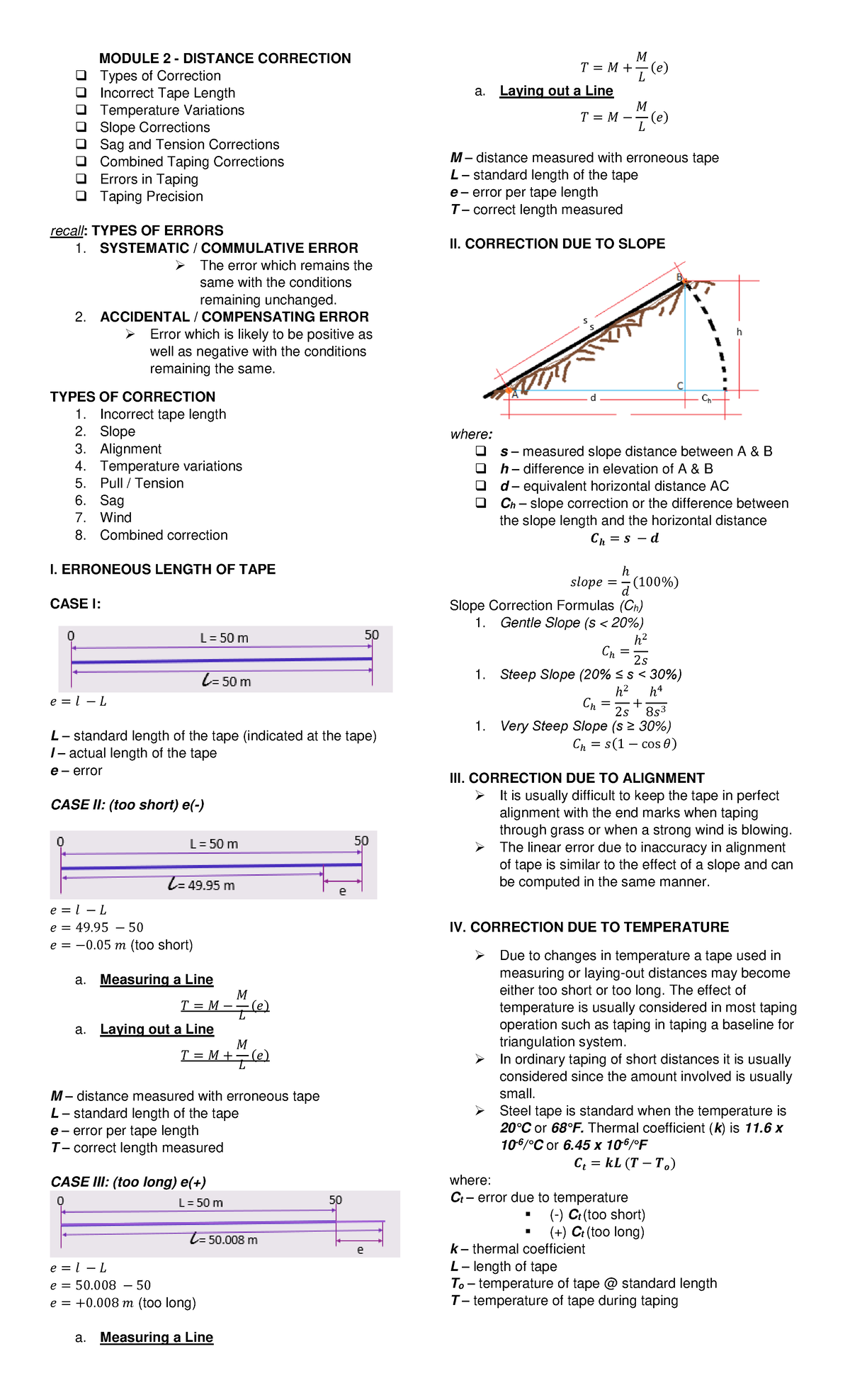 Module 2- FUNDAMENTALS OF SURVEYING - MODULE 2 - DISTANCE CORRECTION ...