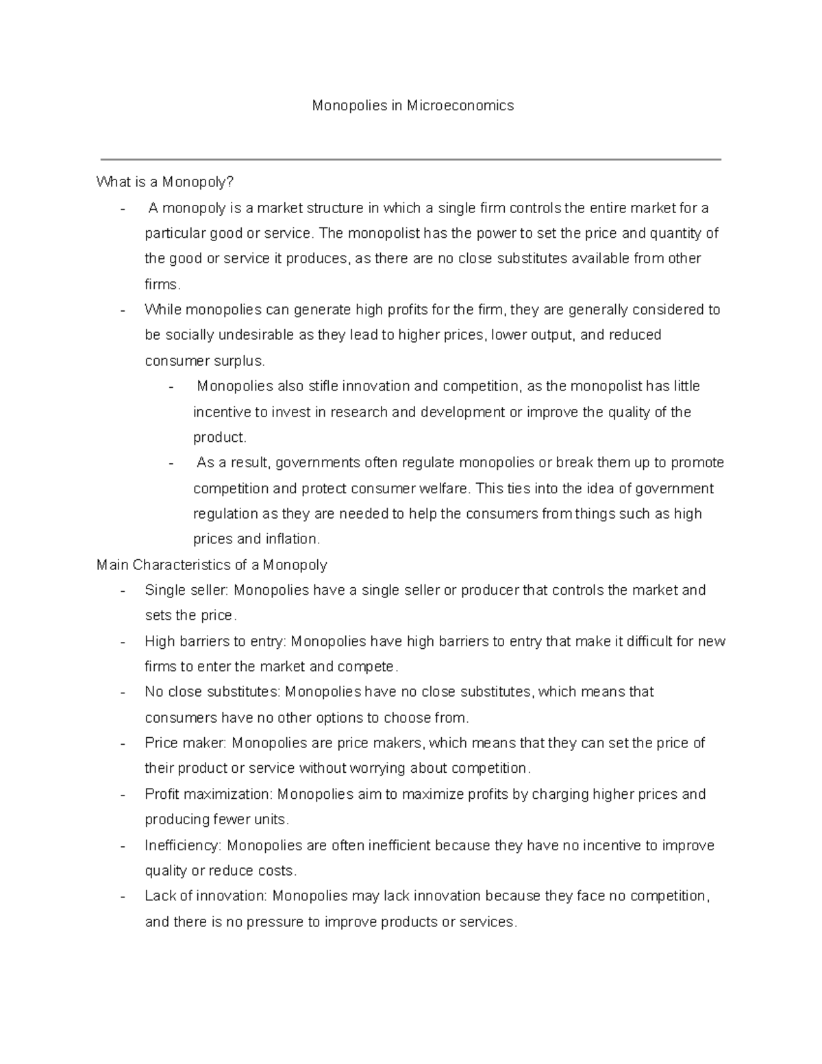 ECO 101- Monopolies in Microeconomics - Monopolies in Microeconomics ...