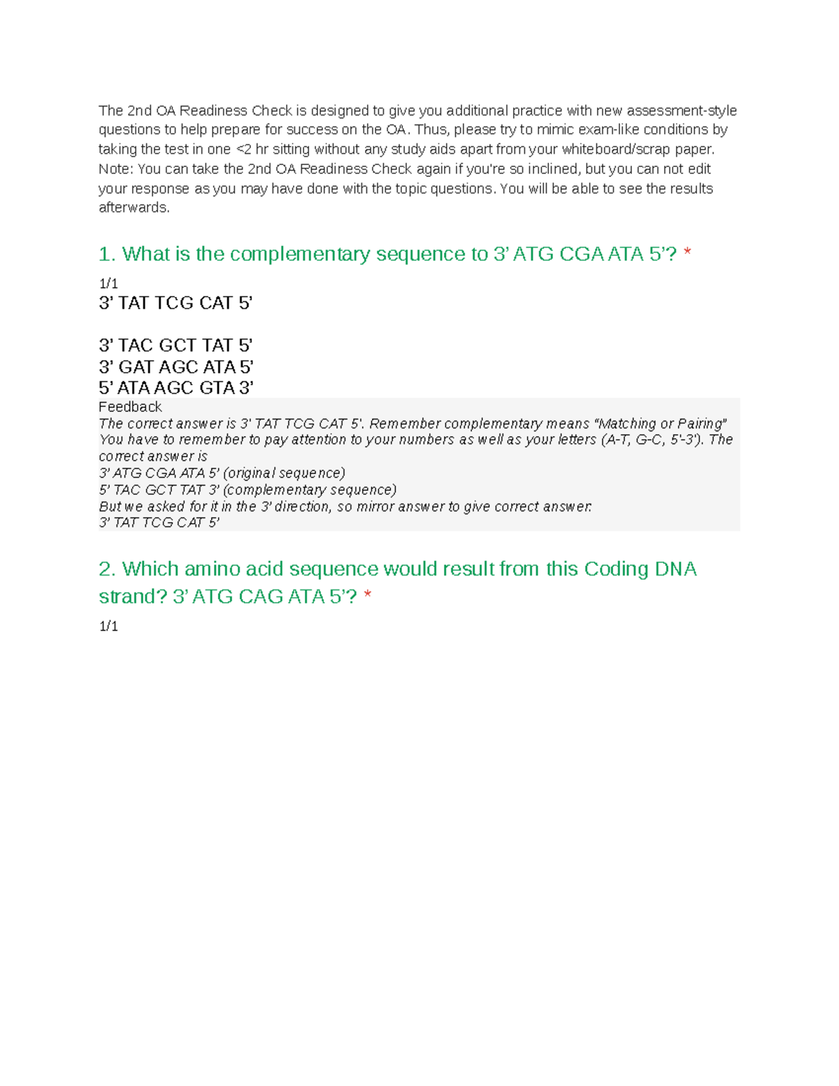 2nd OA 1 .docx - O A study guide - The 2nd OA Readiness Check is ...