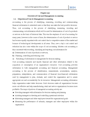 Cost and Management Accounting 2 Chapter 1 - UNIT I: MASTER BUDGETUNIT ...