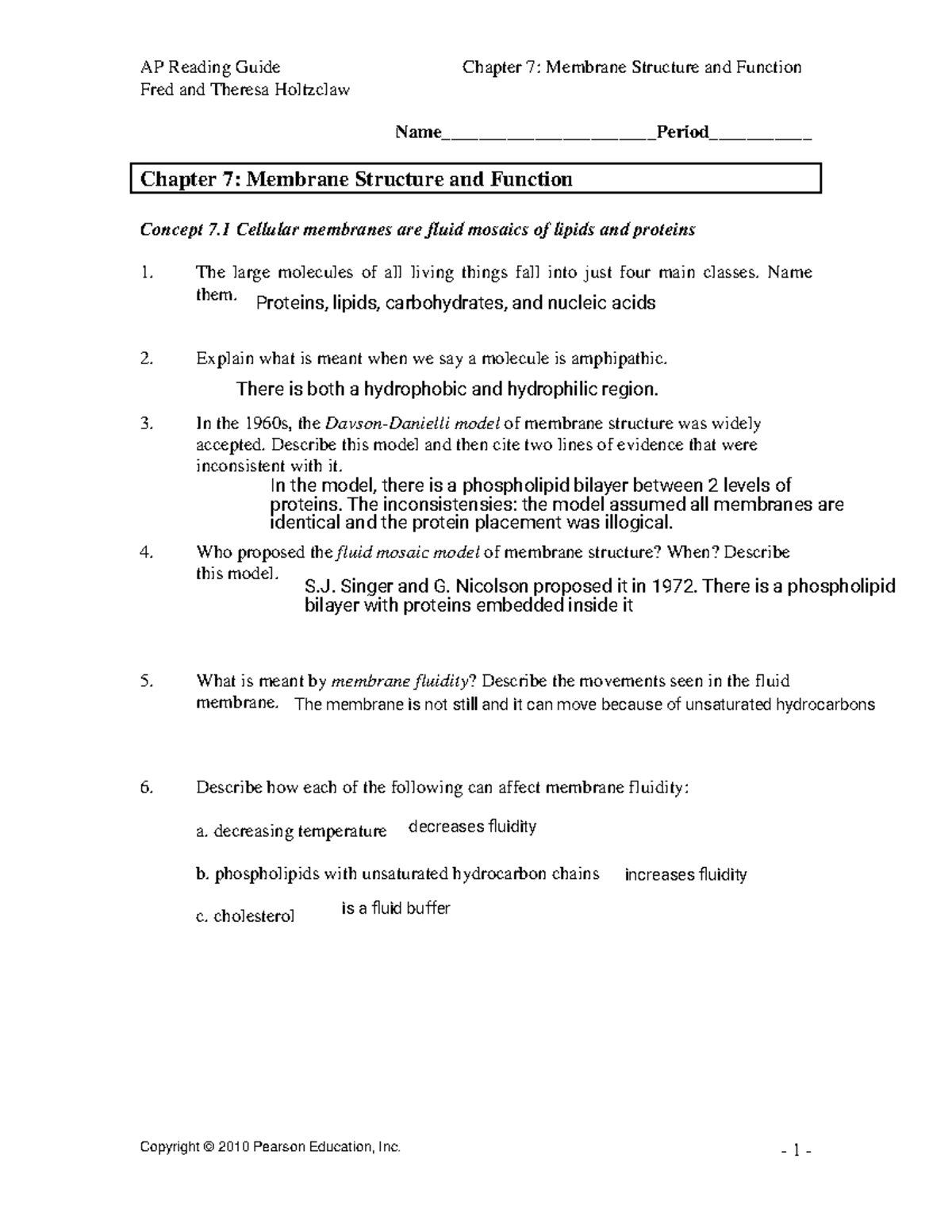 - chapter 7 cell membranes - Fred and Theresa Holtzclaw Name ...