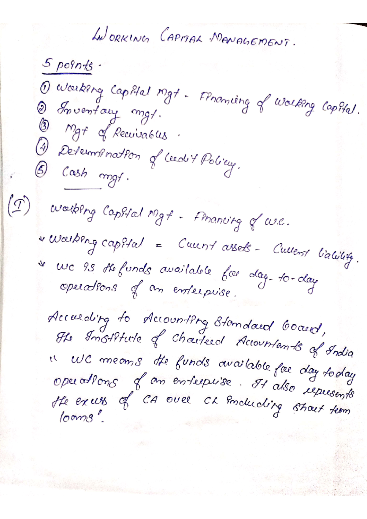 WC Mgt P1 - Useful - B.COM - Studocu