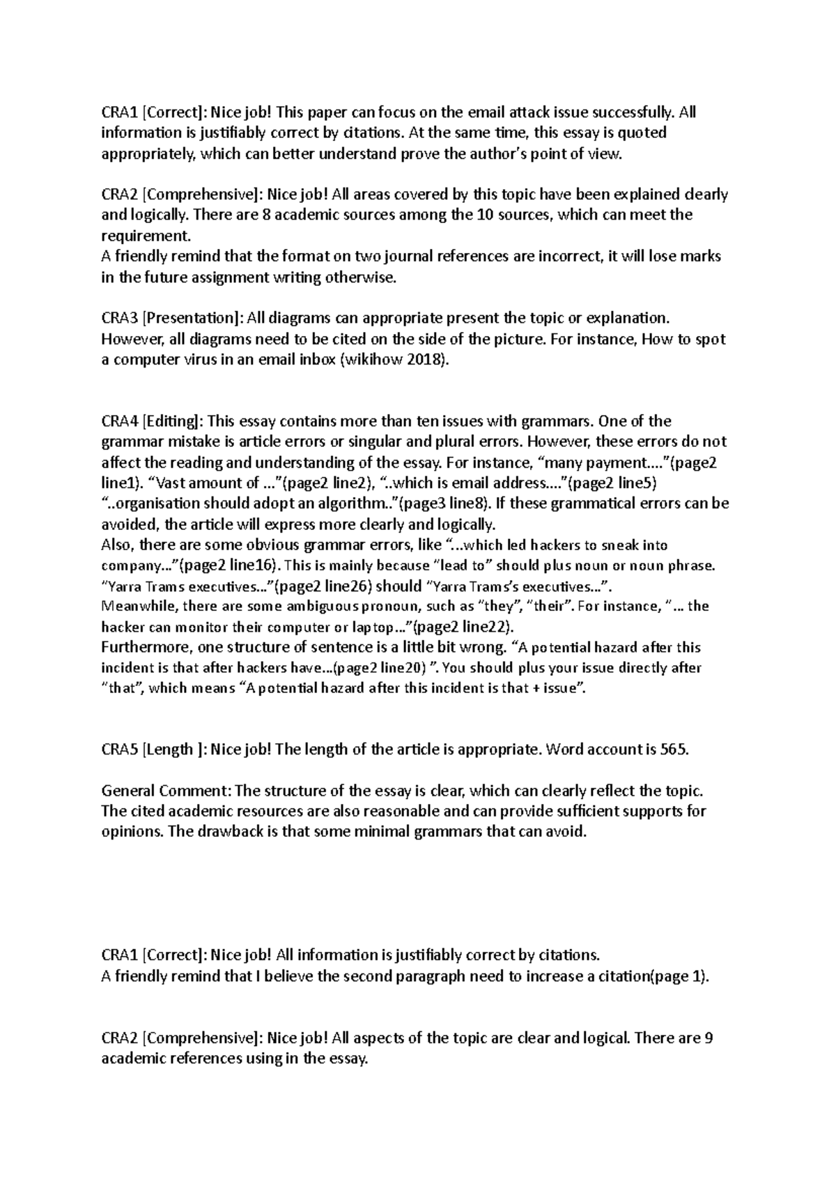CRA1 - This is the CRA. students can check it based on the assignment ...