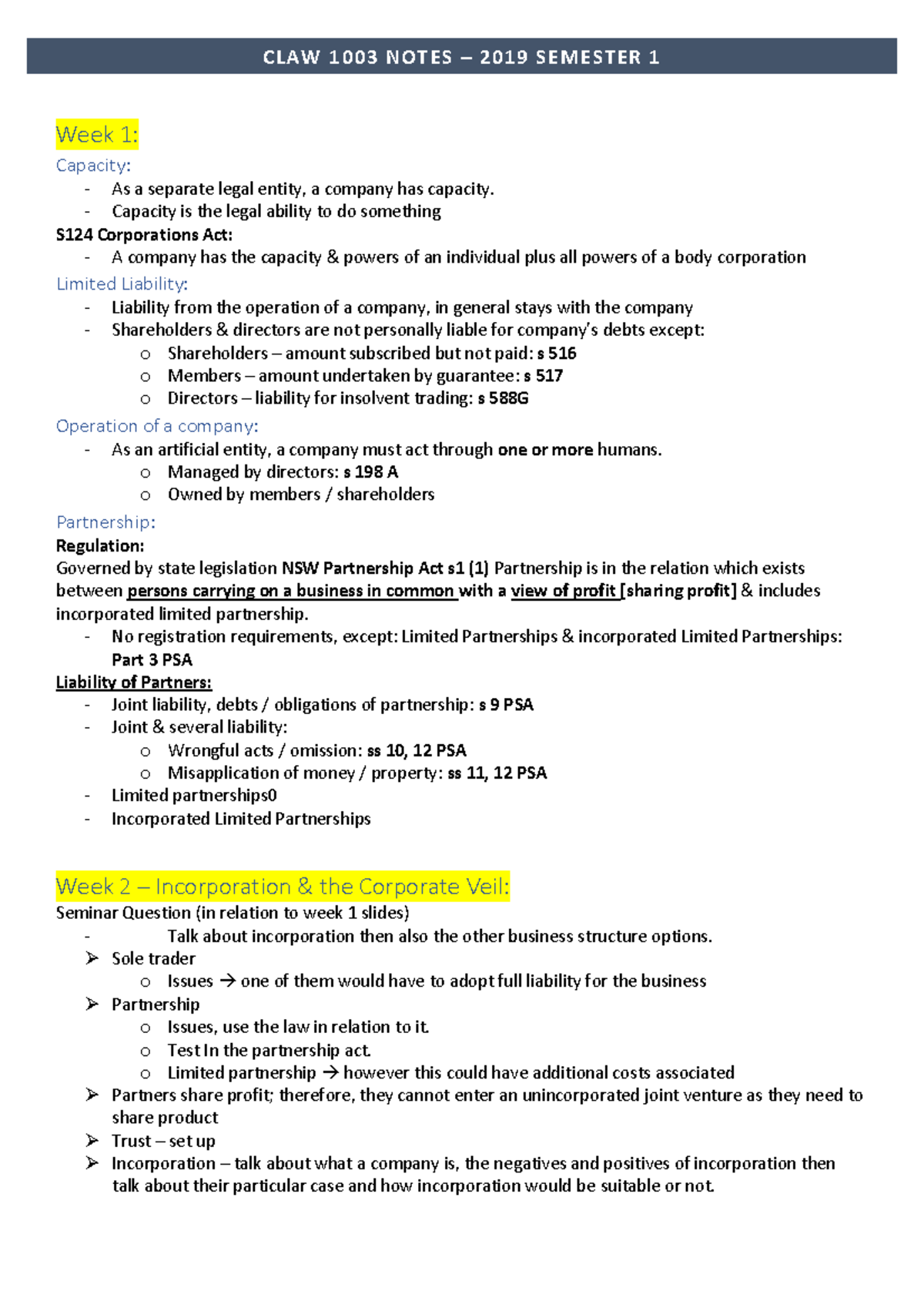 CLAW 1003 Notes 2019 - Warning: TT: undefined function: 32 Warning: TT ...