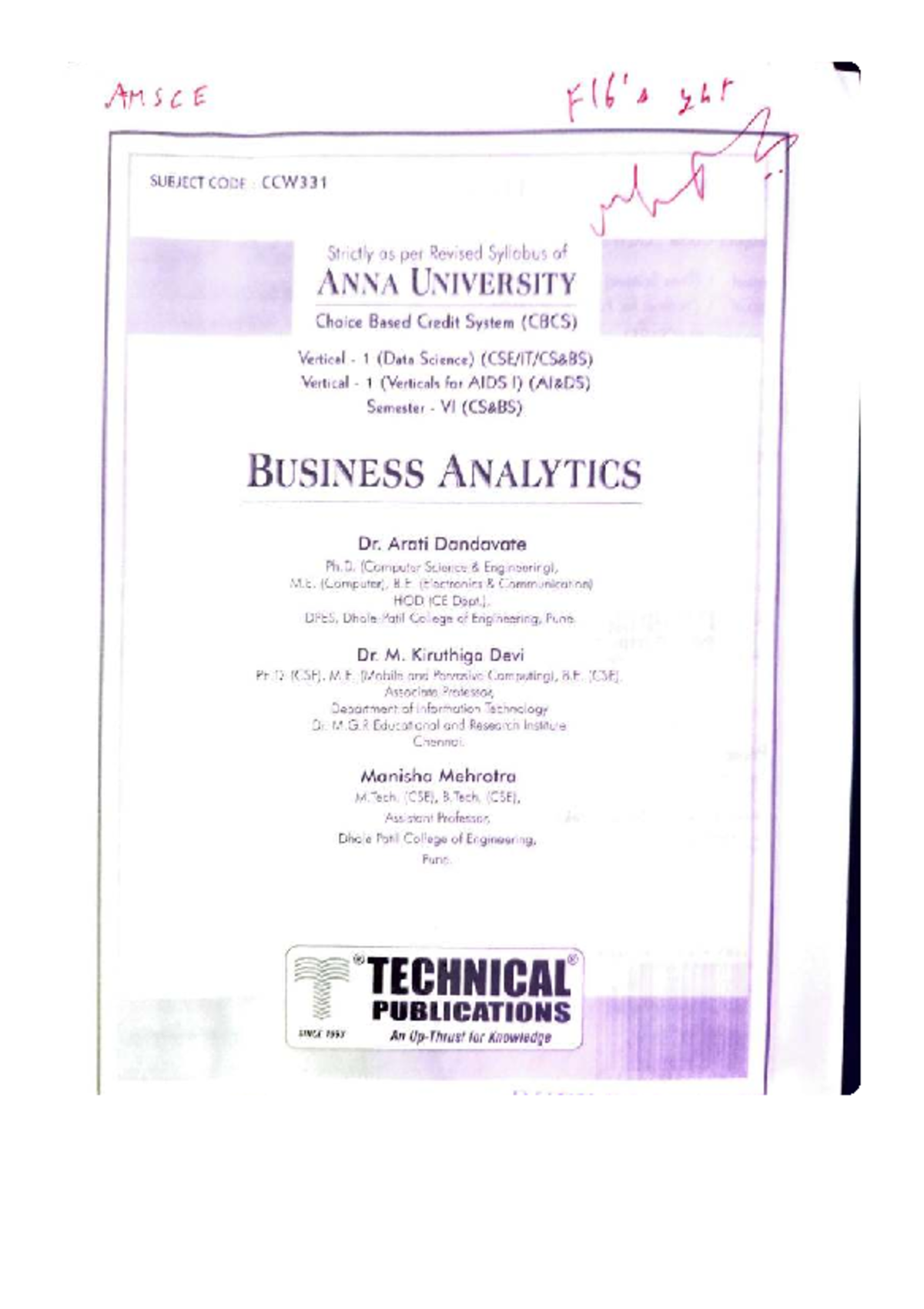 Business analytics ccw331 tech publication - Computer Science and Engineering - Recommended for ...