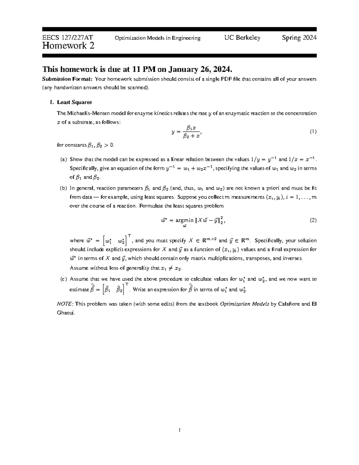 Hw02 prob - HOMEWORK - EECS 127/227AT Optimization Models in Engineering UC Berkeley Spring 2024 ...