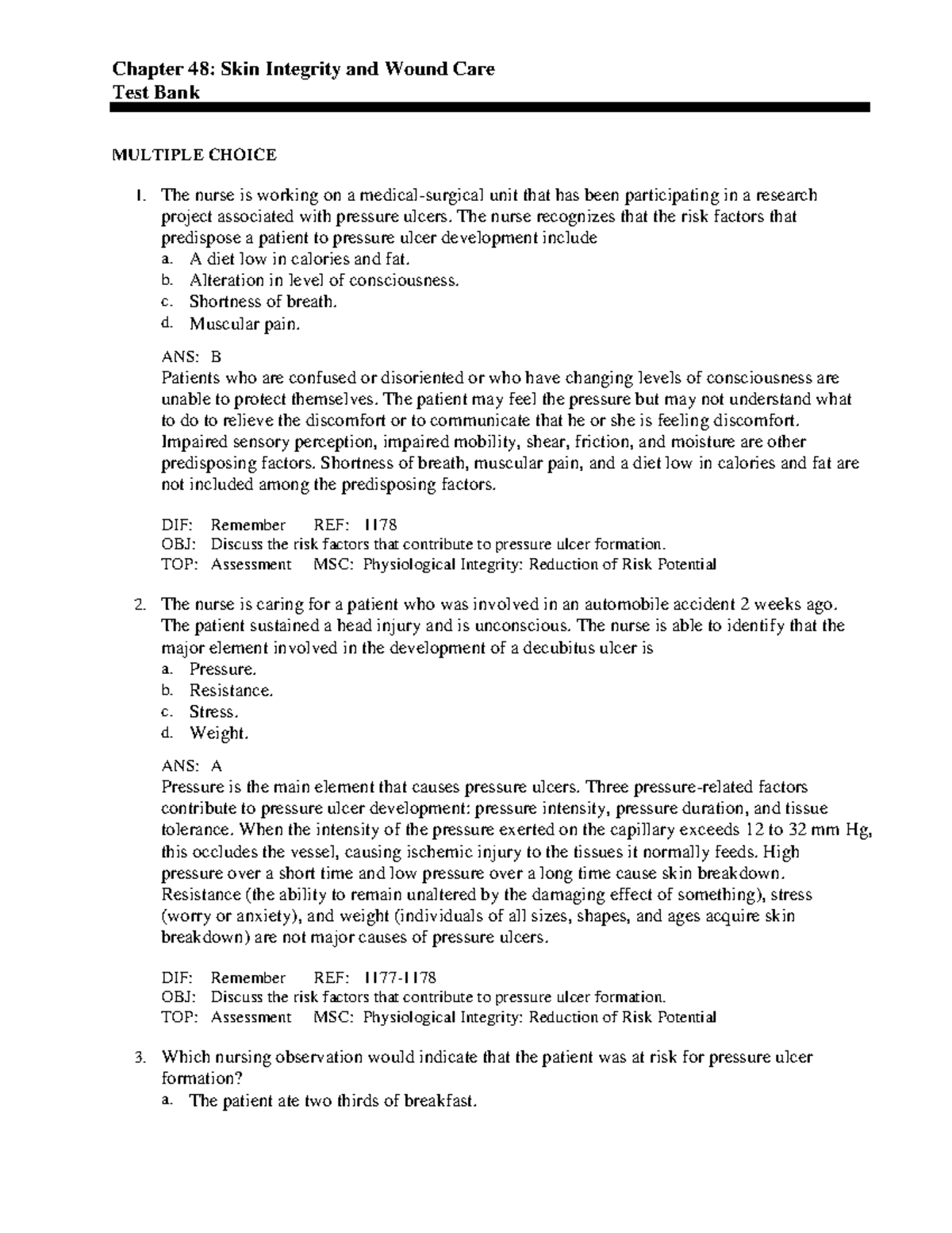 Chapter 48 - notes - Chapter 48: Skin Integrity and Wound Care Test ...